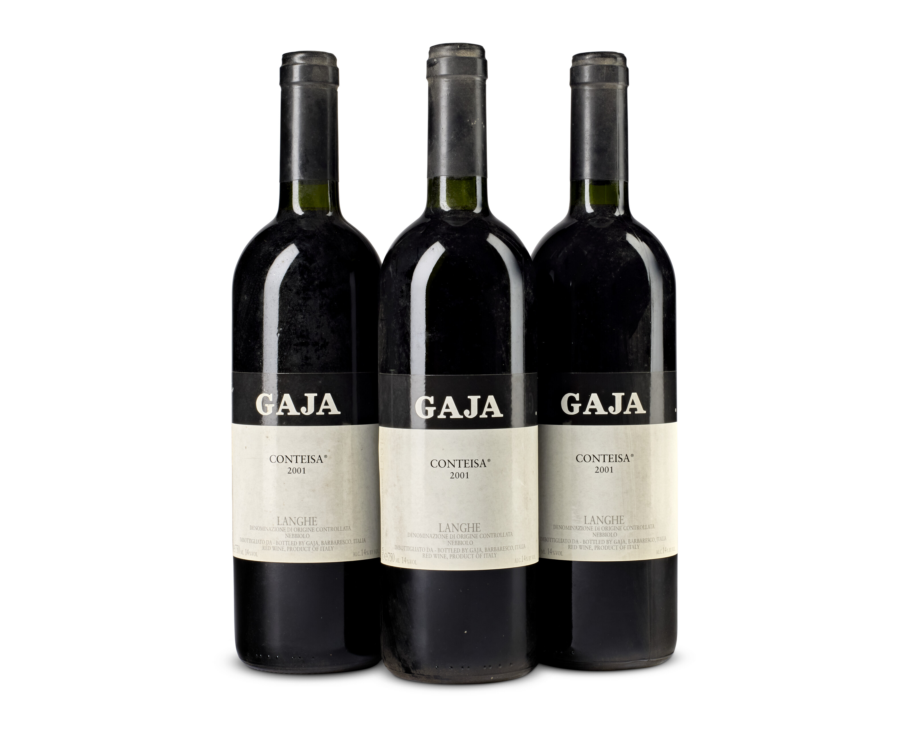 Gaja, Barolo, Conteisa 2001, Bin-soiled labels. Levels: base of neck ...