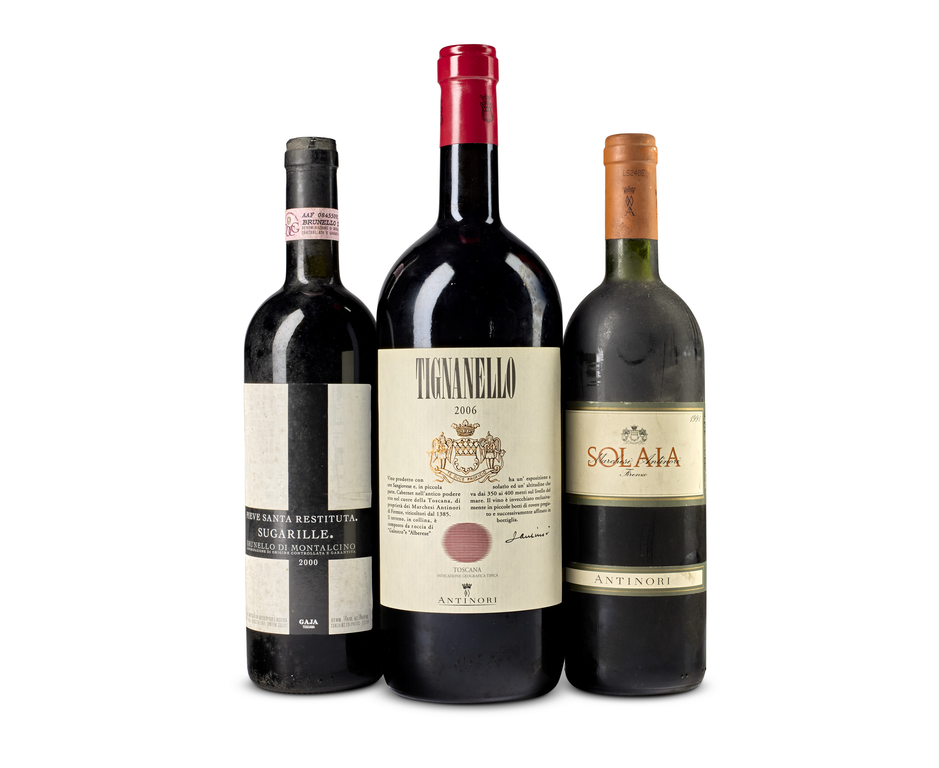 Mixed Tuscan Wines 1991-2006, Solaia 1991Bin-soiled labels. Levels: top ...