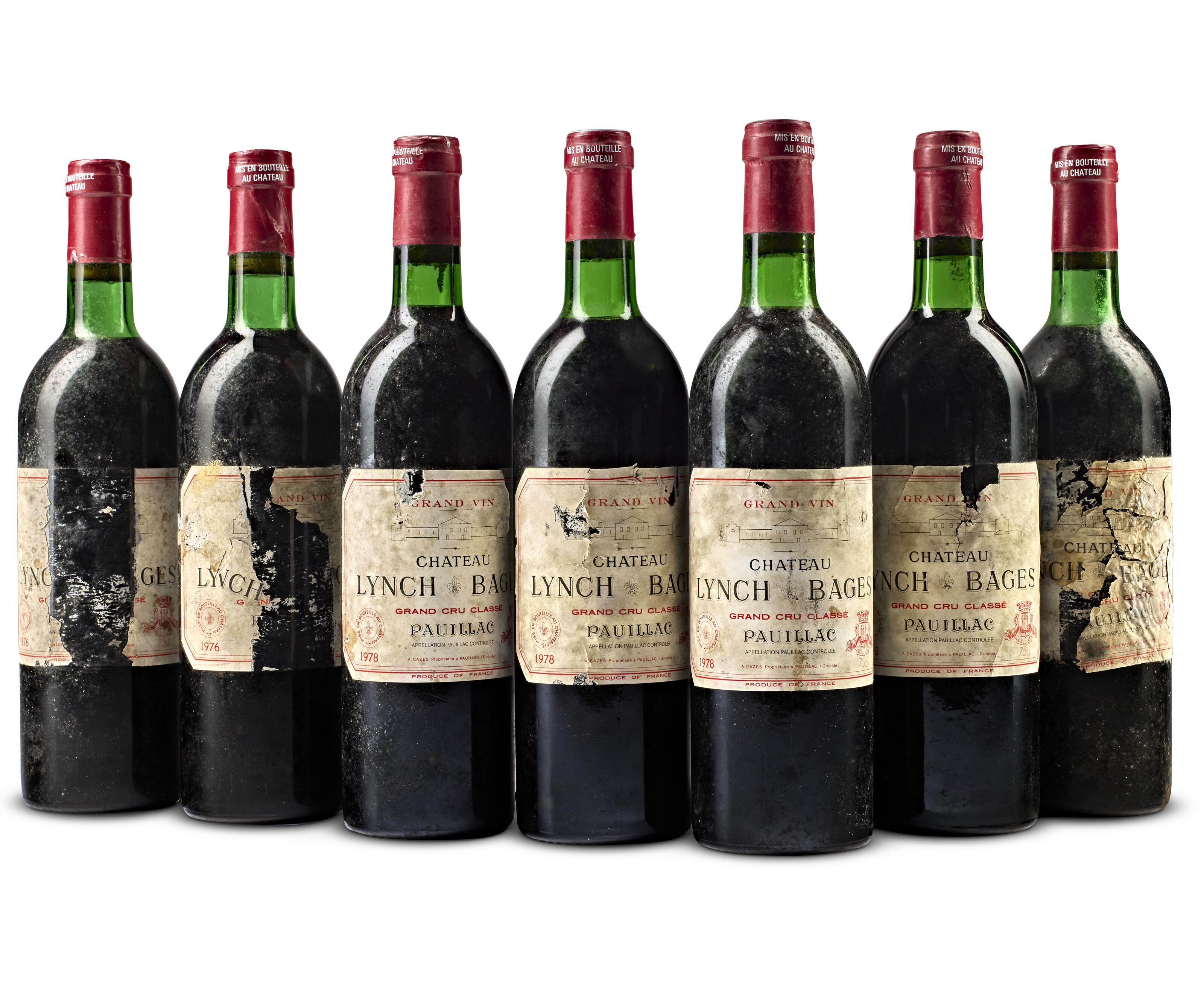 Mixed Lynch-Bages 1976-1978, Château Lynch-Bages 1976Scuffed capsules ...