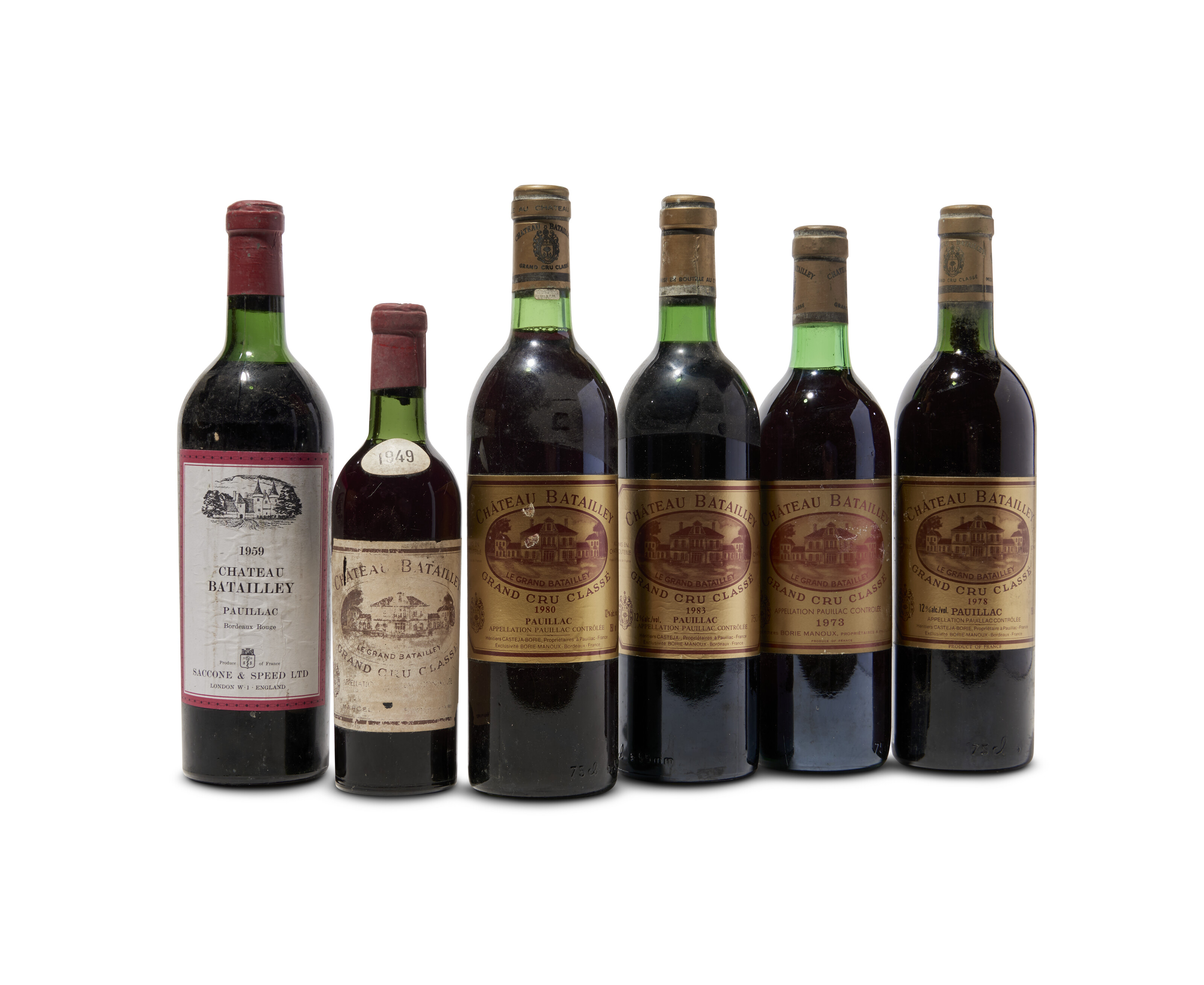 Mixed Batailley 1949-1983, Château Batailley 1949Bin-soiled, faded and damaged label. Level ...