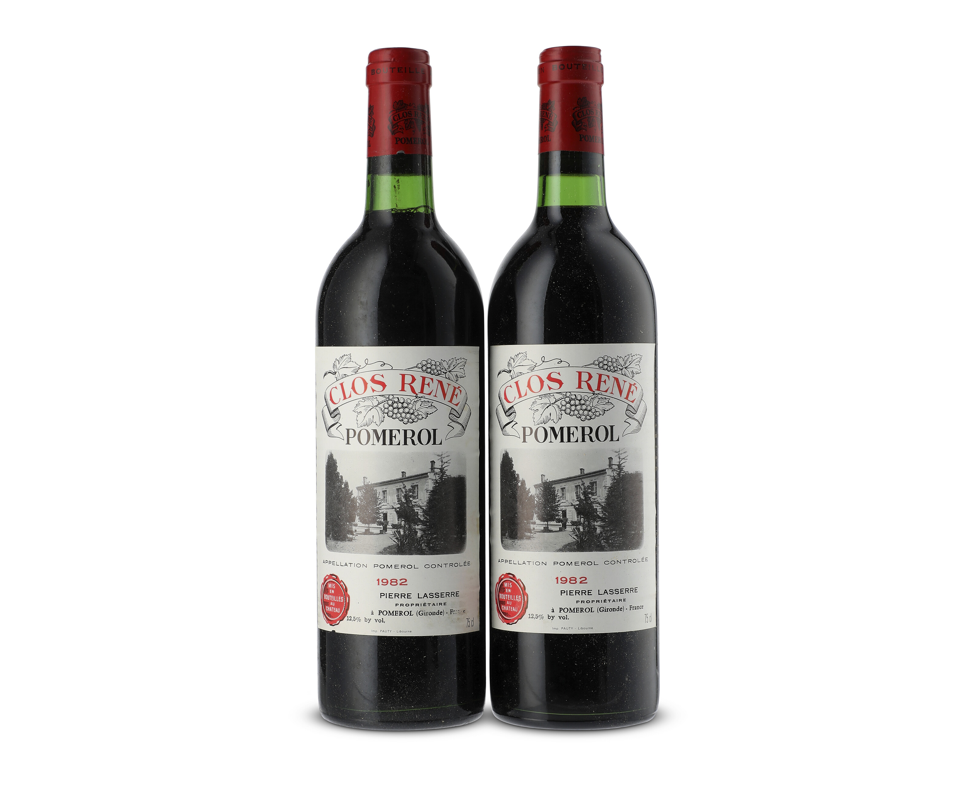 Clos René 1982, PomerolIn original wooden case. Slightly bin-soiled ...