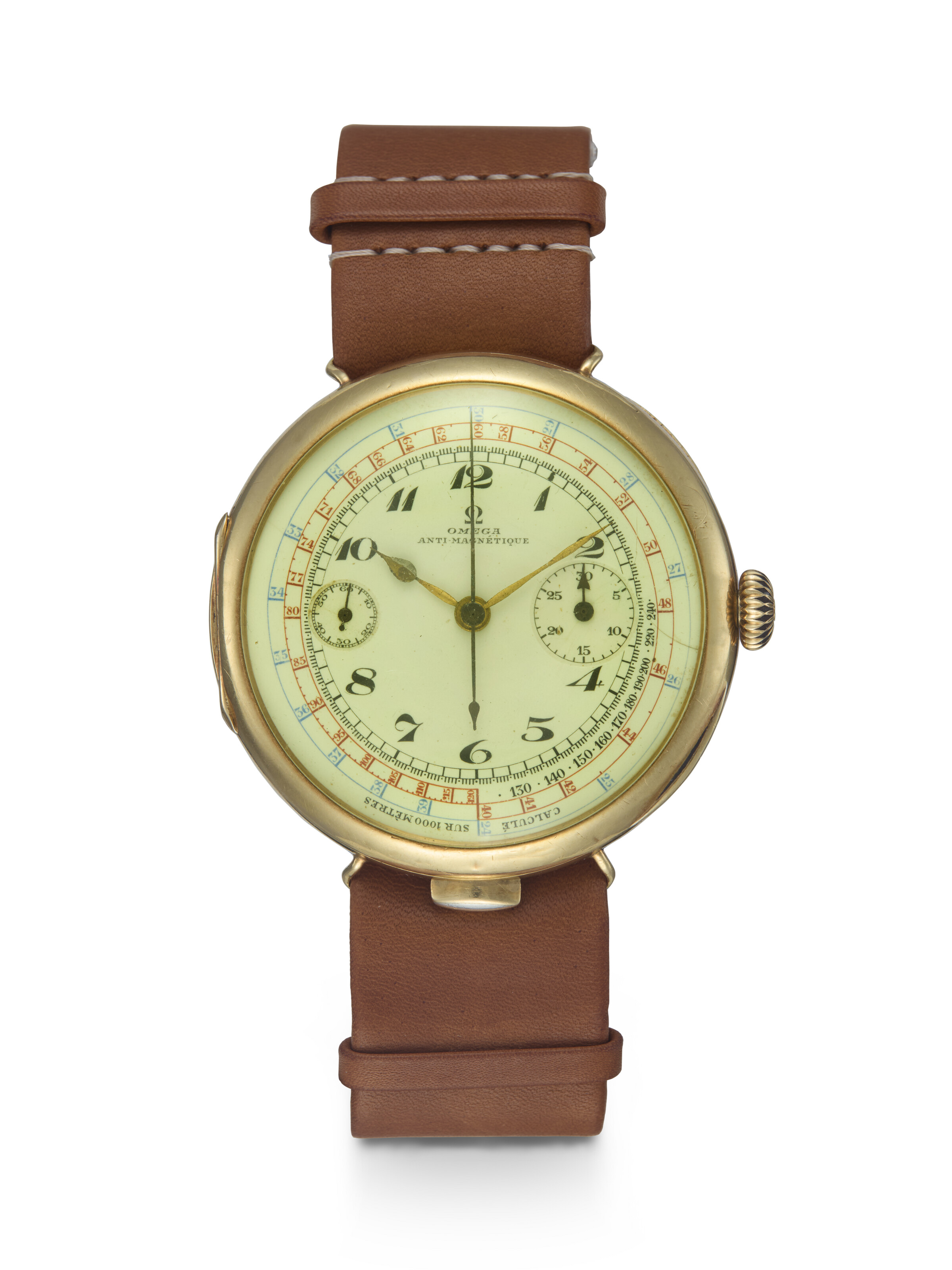 OMEGA, REF. KOT 741, A RARE GOLD OVERSIZED MONOPUSHER CHRONOGRAPH ...