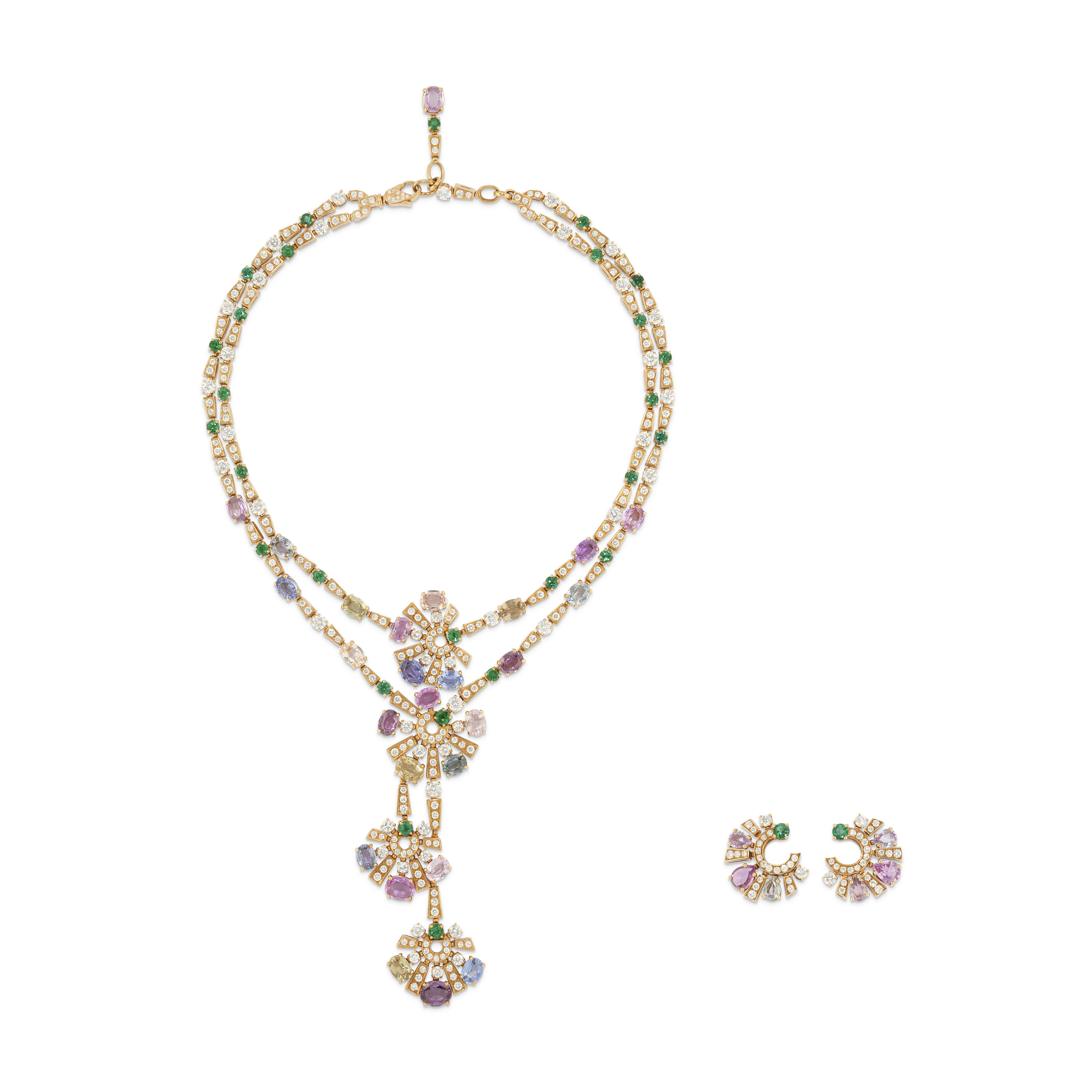 BULGARI SET OF COLOURED SAPPHIRE, EMERALD AND DIAMOND 'FLORA' JEWELLERY ...