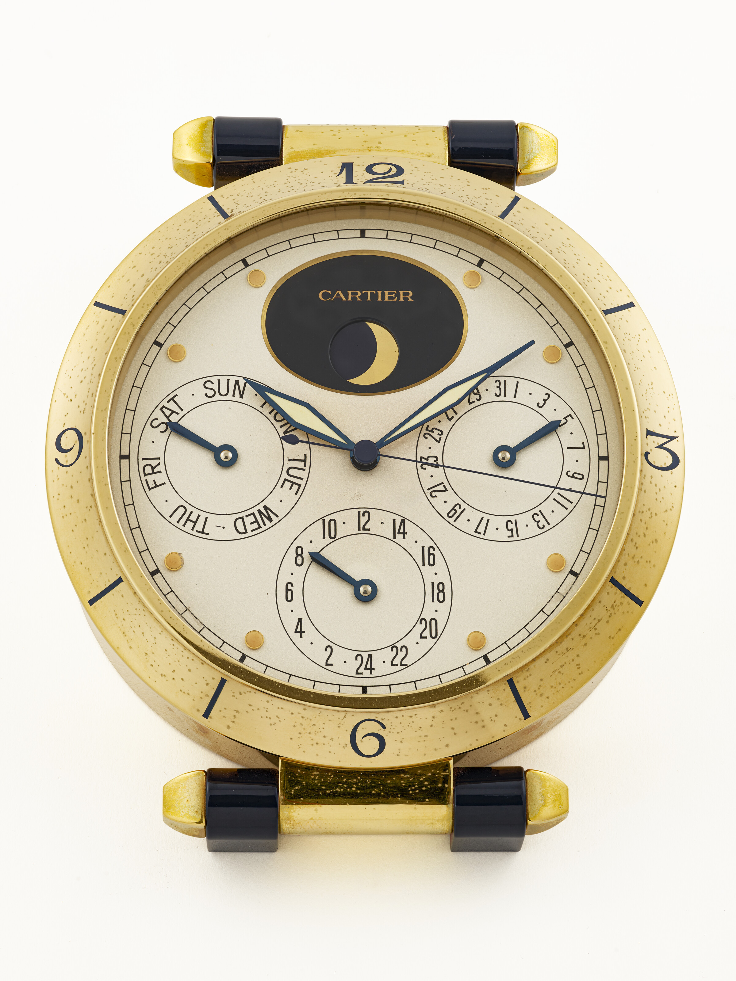 CARTIER, GILT BRASS DUAL TIME TABLE CLOCK 'PASHA', REF. 8913, CASE NO ...