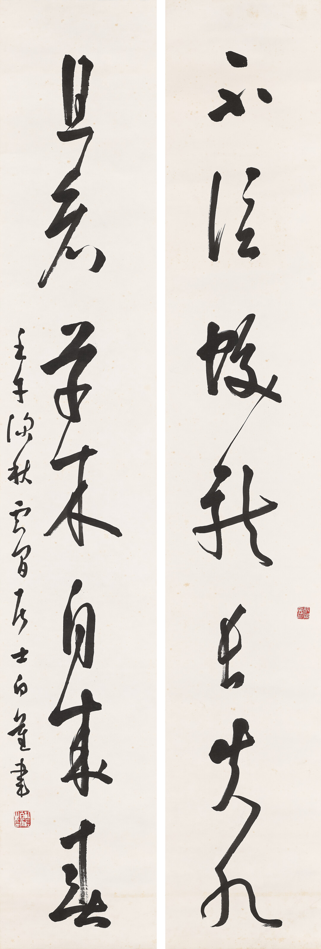 BAI JIAO (1907-1969), Seven-character Calligraphic Couplet in Running ...
