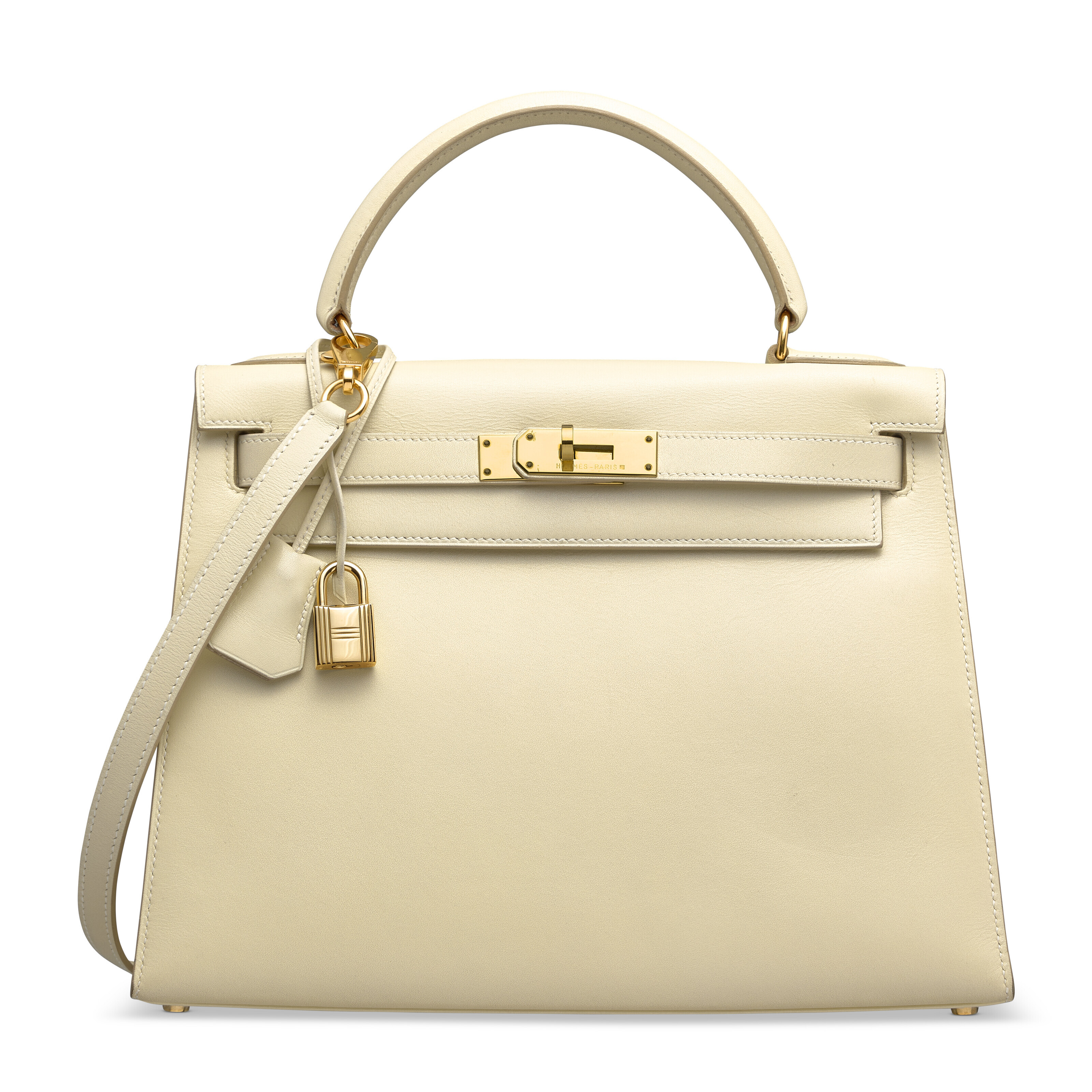 A PARCHEMIN CALF BOX LEATHER SELLIER KELLY 28 WITH GOLD HARDWARE ...