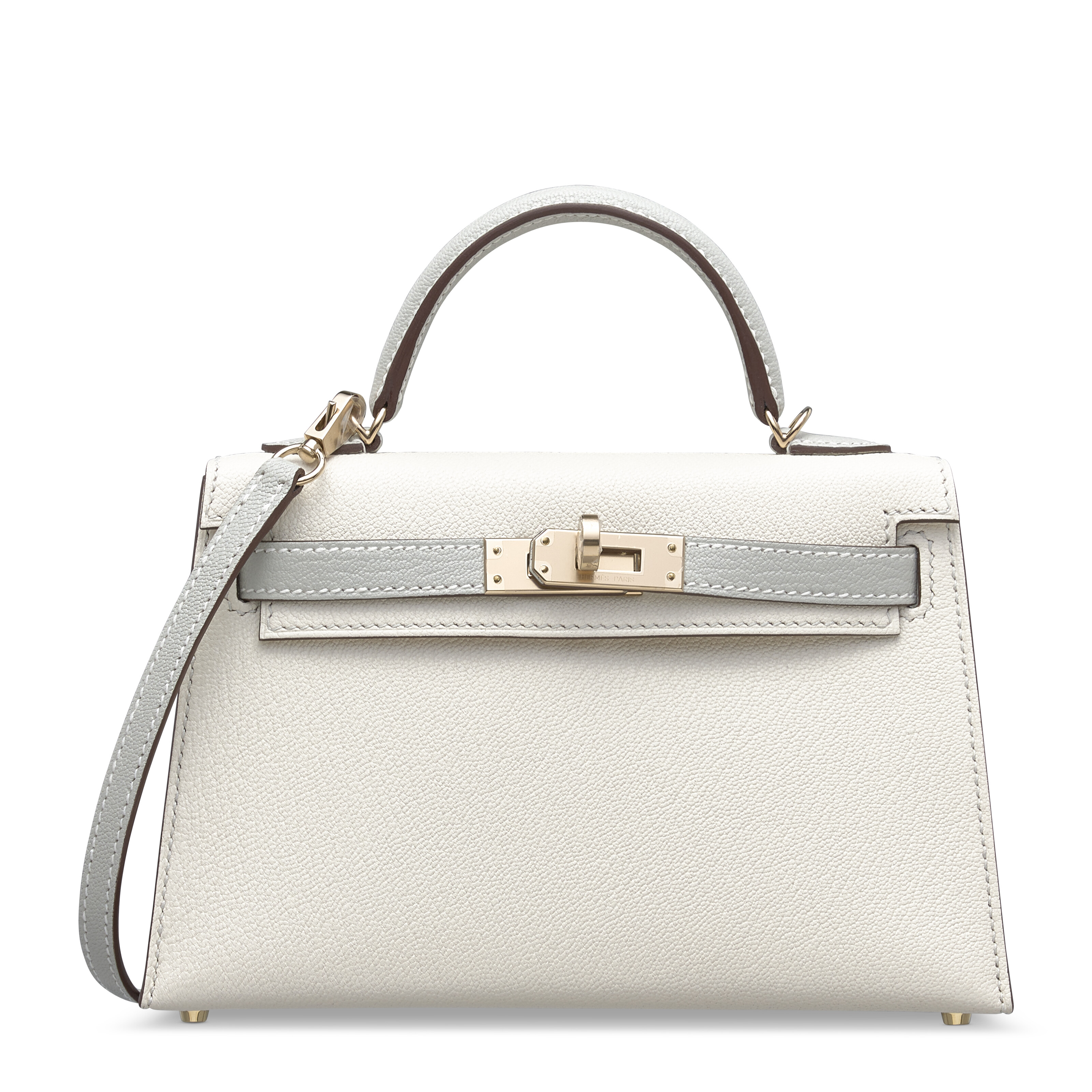 A CUSTOM NATA & GRIS PERLE CHÈVRE LEATHER MINI KELLY 20 II WITH ...