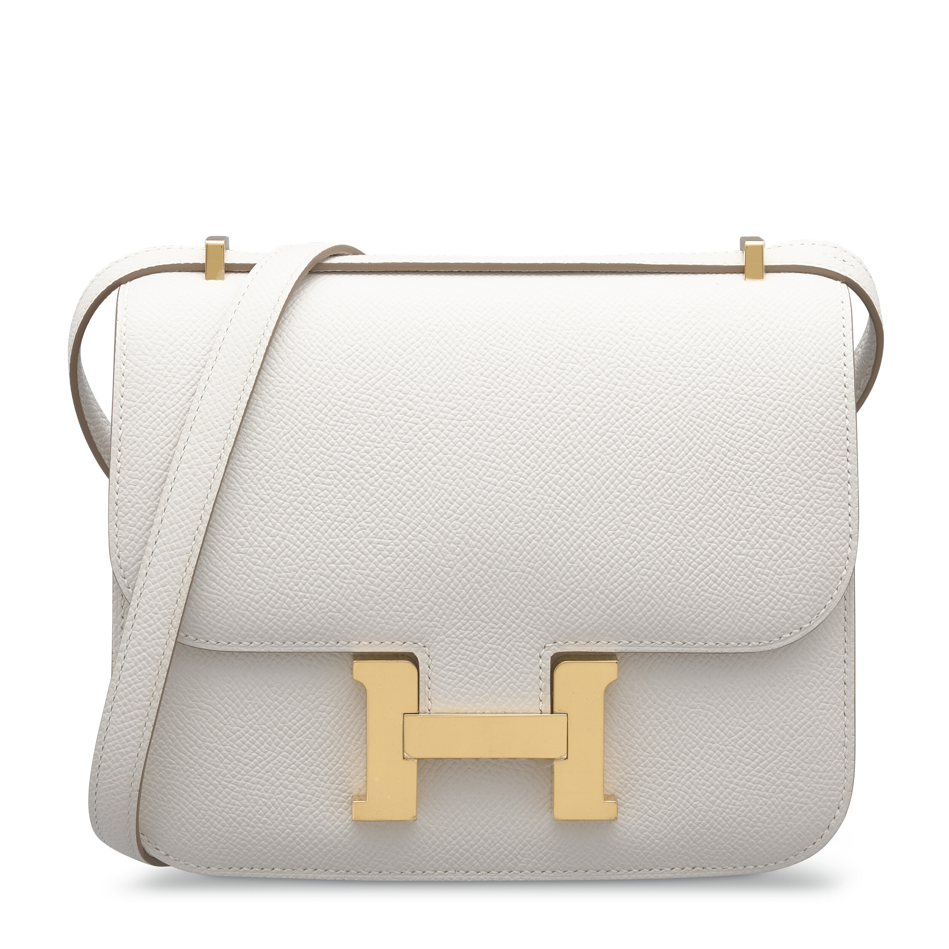 A GRIS PALE EPSOM LEATHER MINI CONSTANCE MIRROR WITH GOLD HARDWARE ...