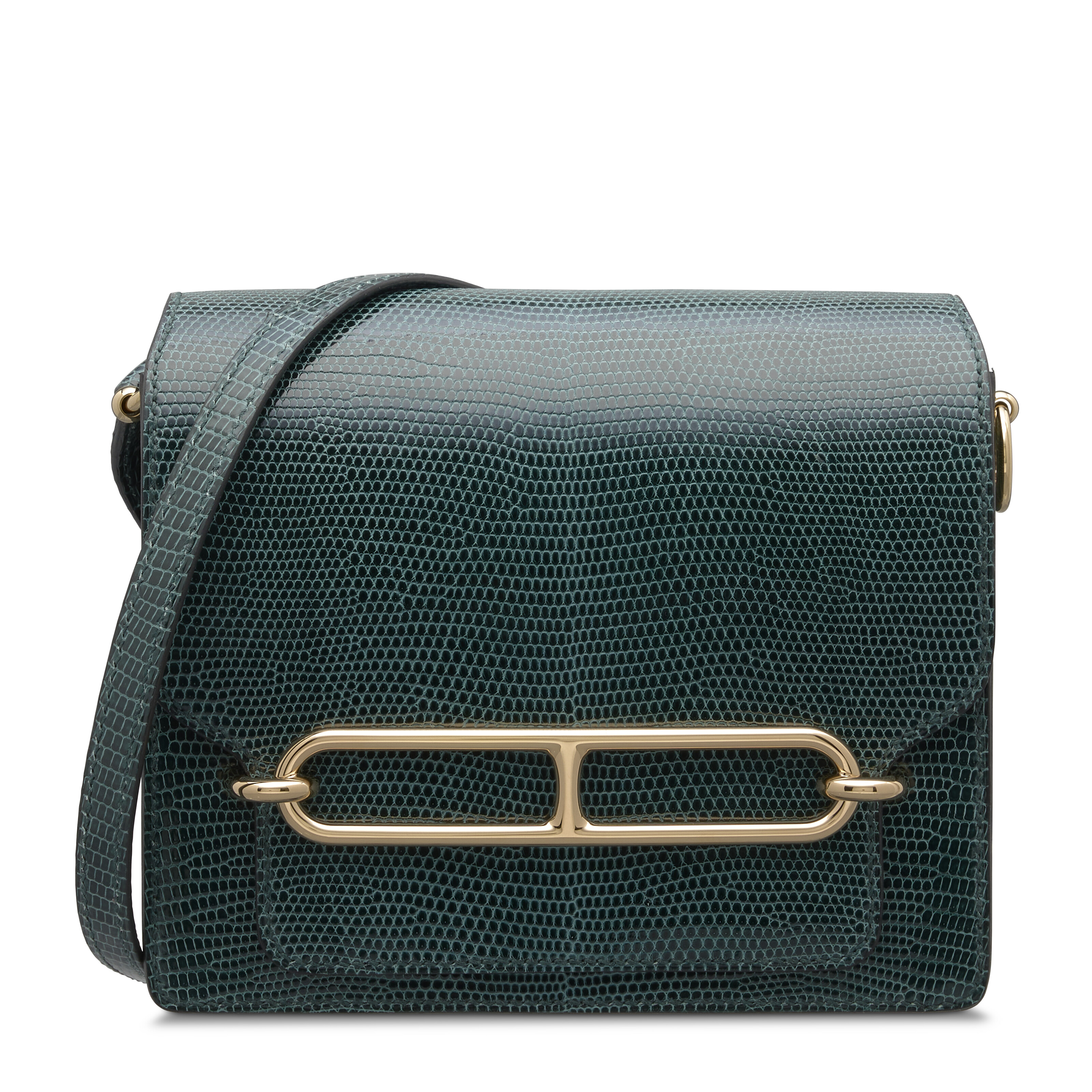 A SHINY VERT CYPRÈS NILOTICUS LIZARD MINI ROULIS WITH GOLD HARDWARE ...