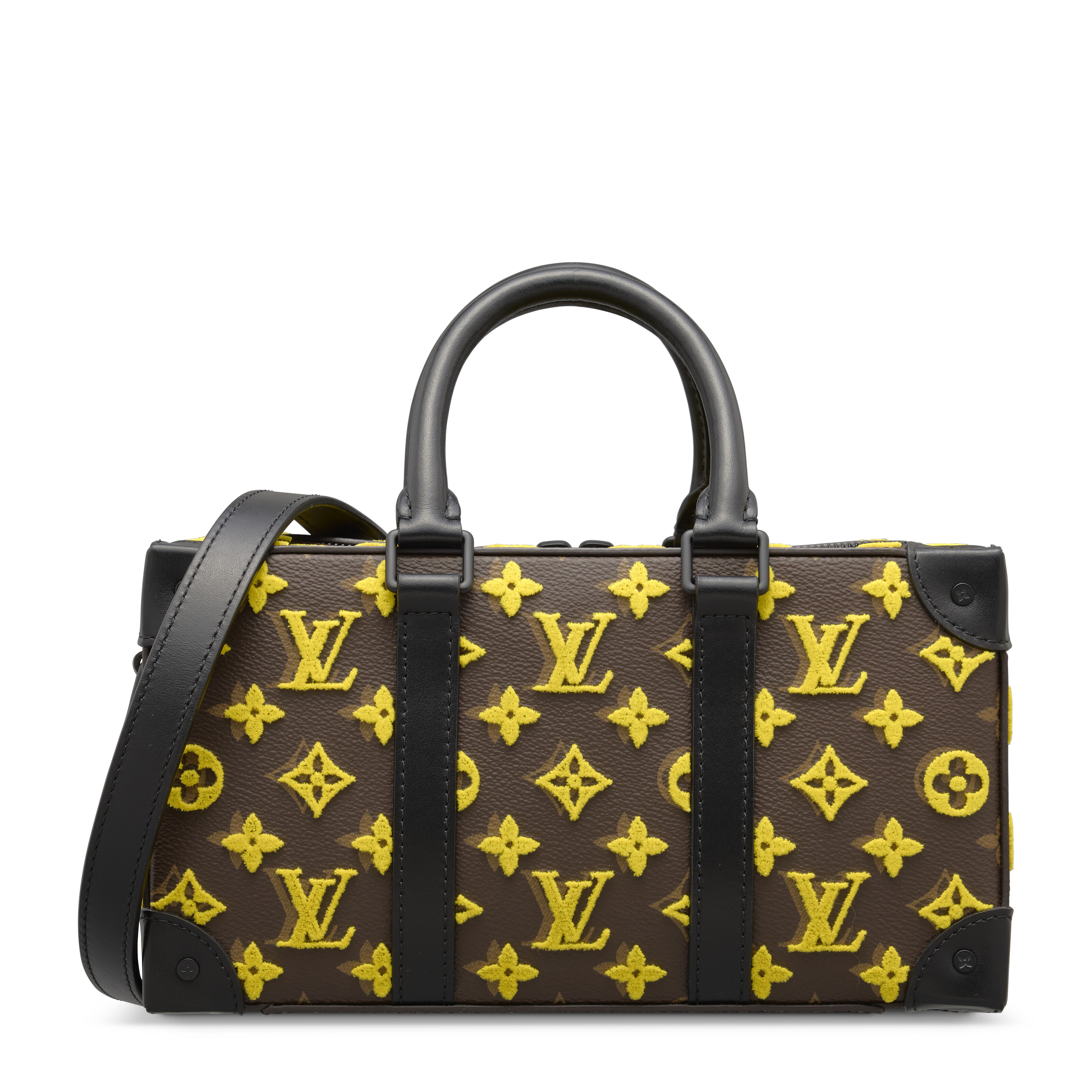 A YELLOW TUFFETAGE MONOGRAM SPEEDY TRUNK WITH BLACK HARDWARE, LOUIS ...