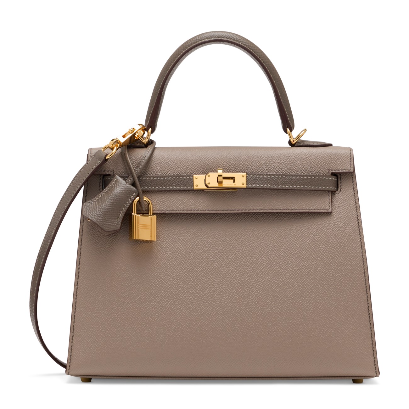 A CUSTOM GRIS ASPHALTE & GRIS ÉTAIN EPSOM LEATHER SELLIER KELLY 25 WITH ...
