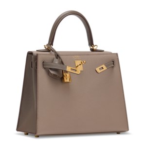 A CUSTOM GRIS ASPHALTE & GRIS ÉTAIN EPSOM LEATHER SELLIER KELLY 25 WITH ...