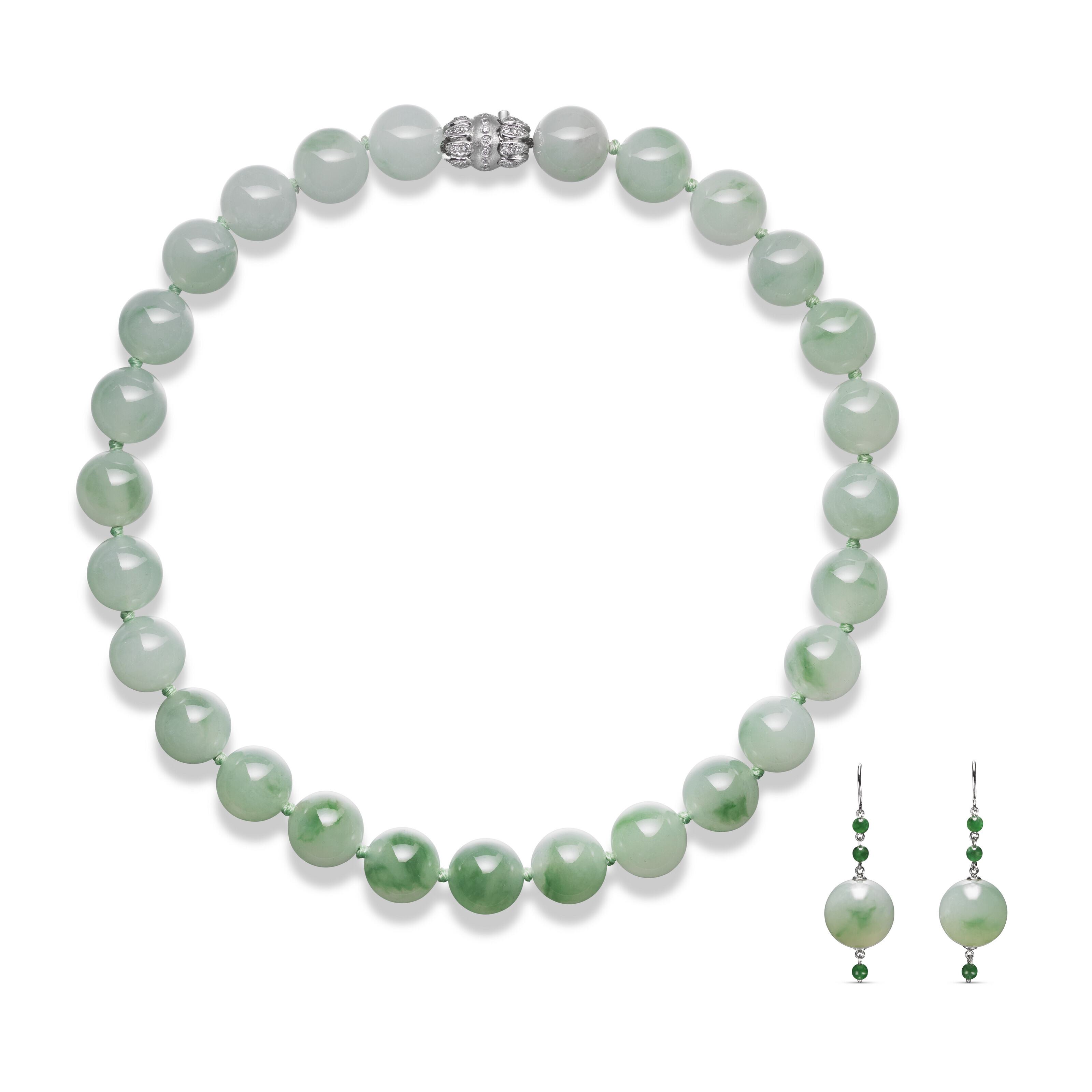 NO RESERVE - JADEITE BEAD AND DIAMOND NECKLACE AND EARRINGS SET, | Christie’s