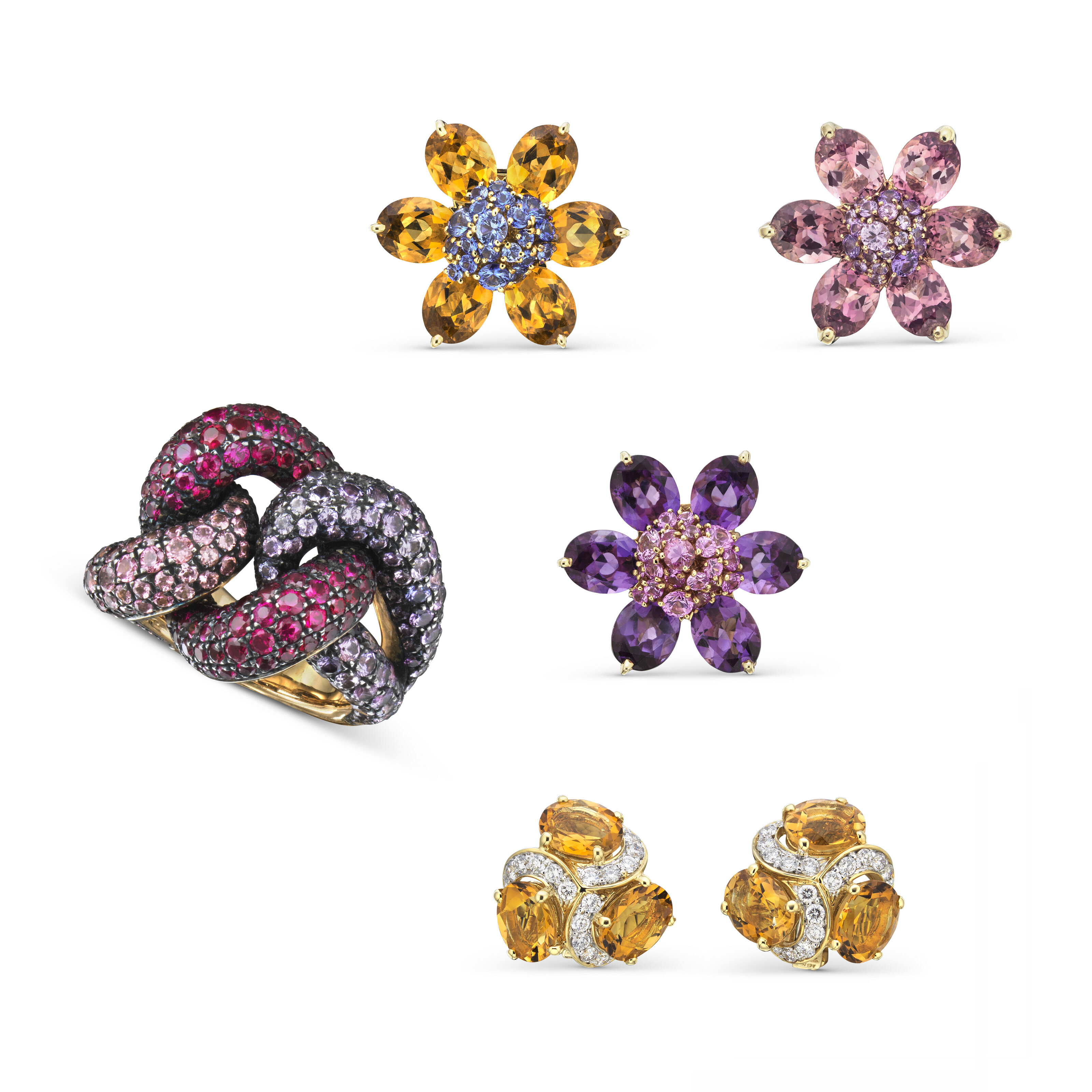 TWO MULTI-GEM 'HAWAII' BROOCHES BY VAN CLEEF & ARPELS; TOGETHER WITH ...