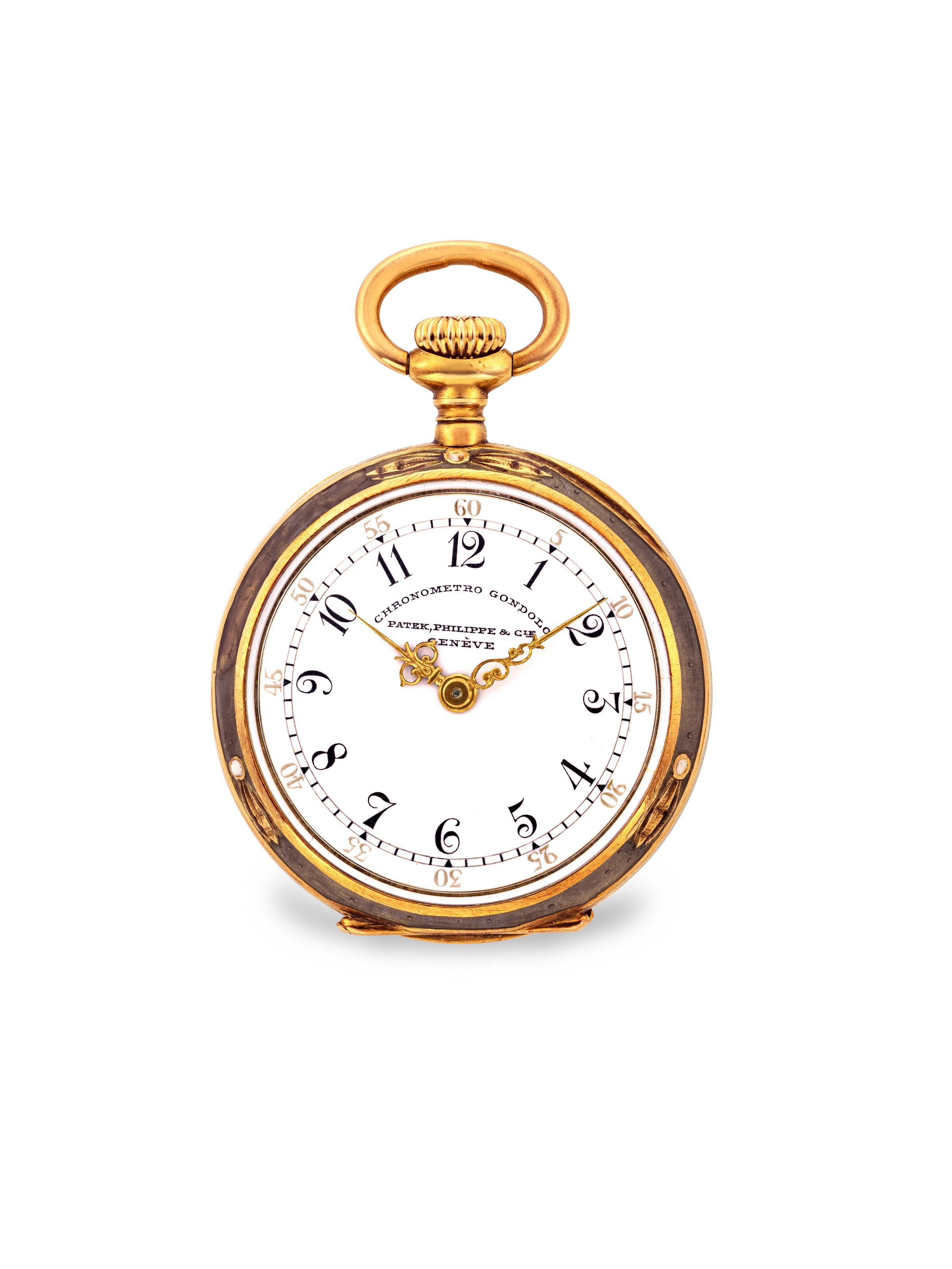 PATEK PHILIPPE, 18K GOLD POCKET WATCH WITH ENAMELLED CASE BACK ...