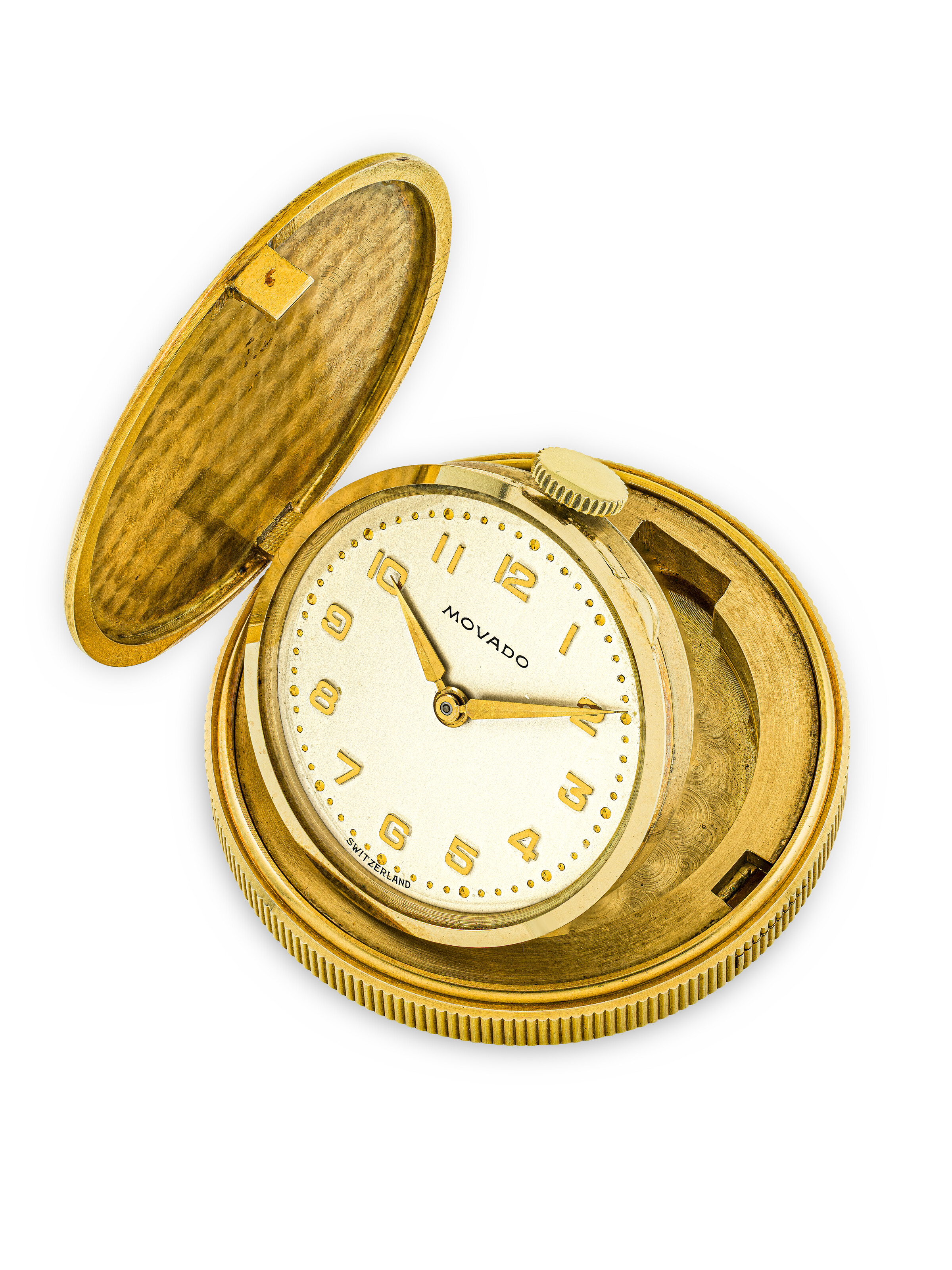 MOVADO, 14K GOLD COIN WATCH WITH ENGRAVING OF SAINT CHRISTOPHER, CASE ...