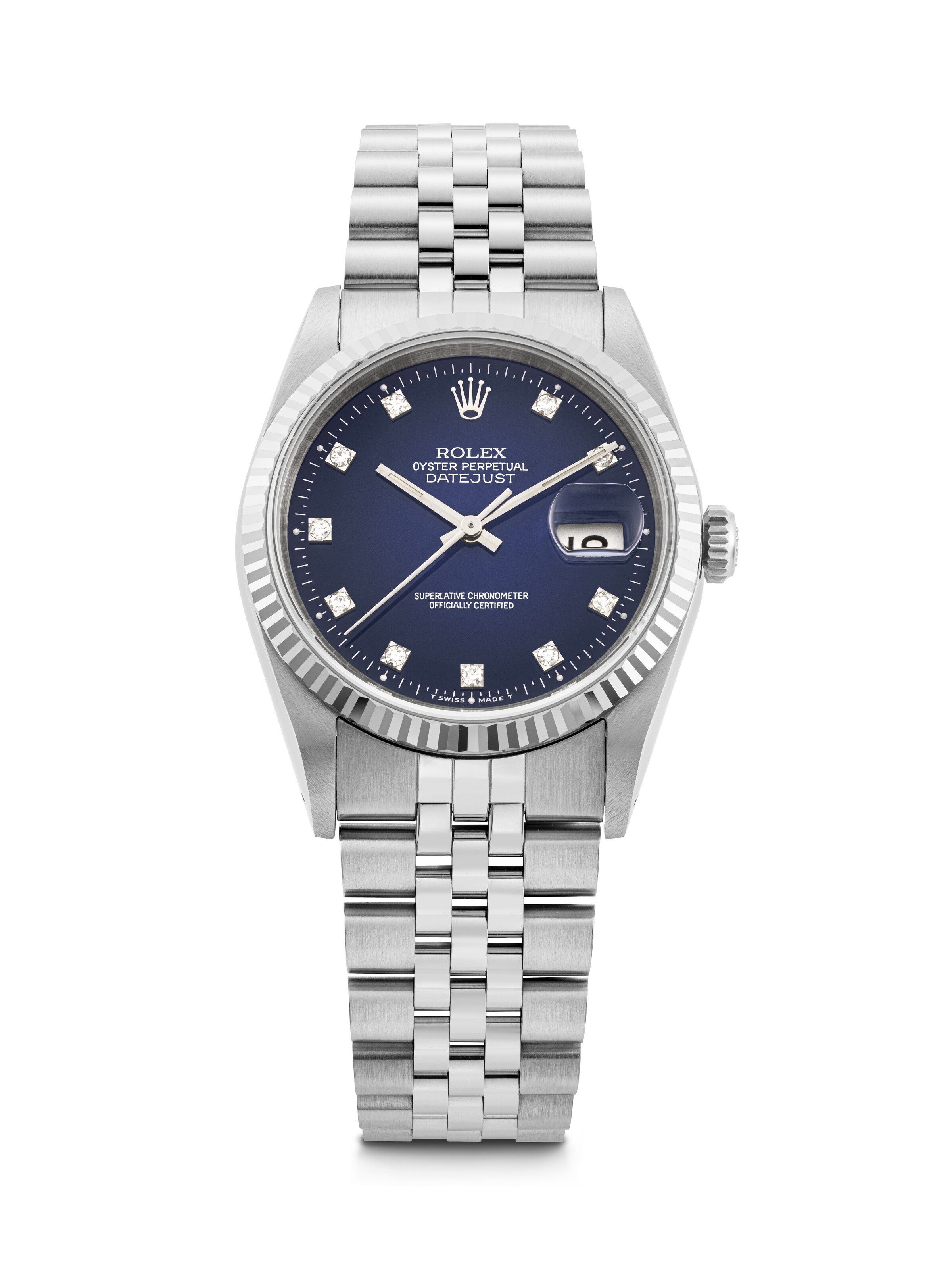 ROLEX, DATEJUST WITH GRADIENT BLUE AND DIAMOND-SET DIAL, REF. 16234, CASE NO. X151'011 | Christie’s