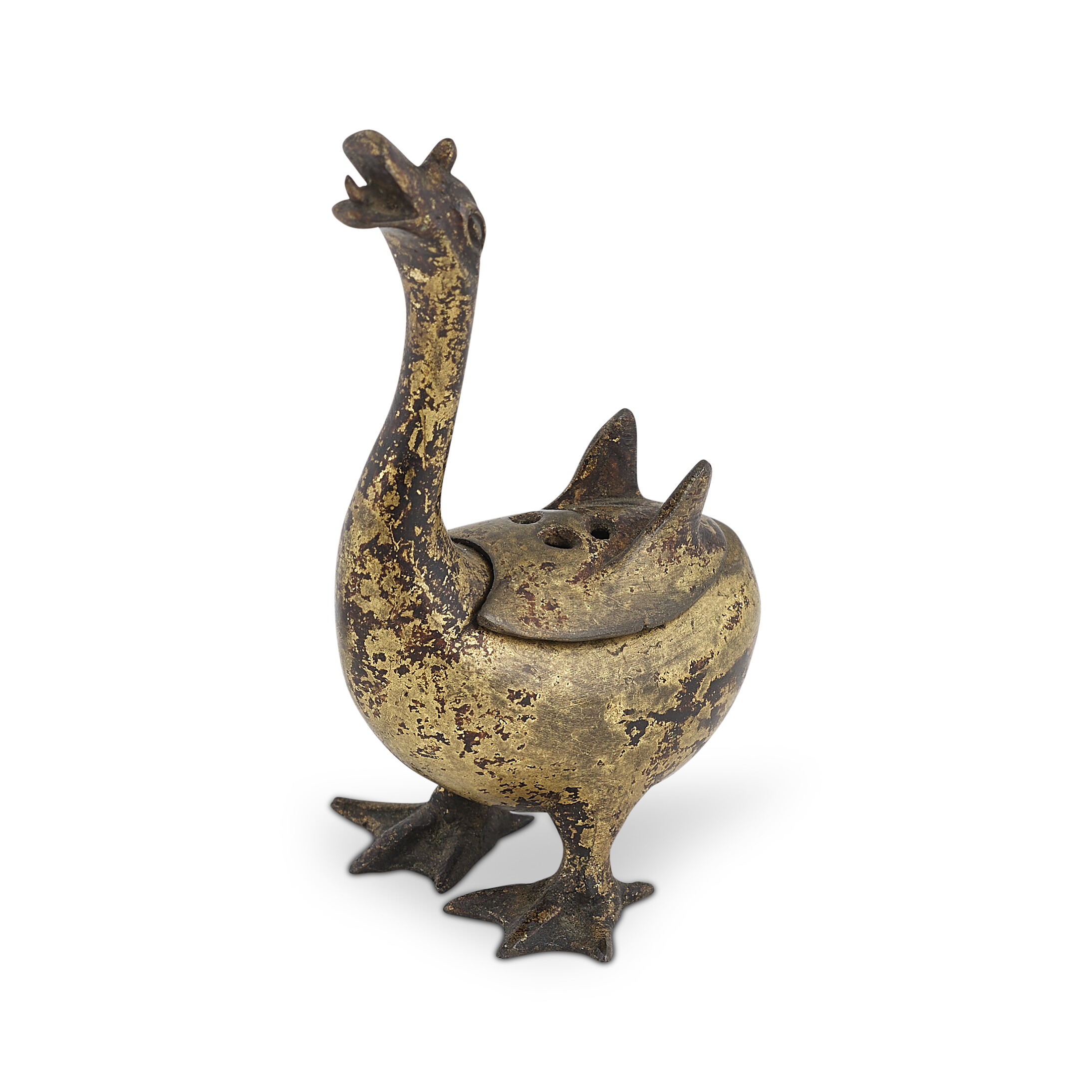 A SMALL GILT-BRONZE GOOSE-FORM CENSER AND COVER, MING DYNASTY (1368 ...