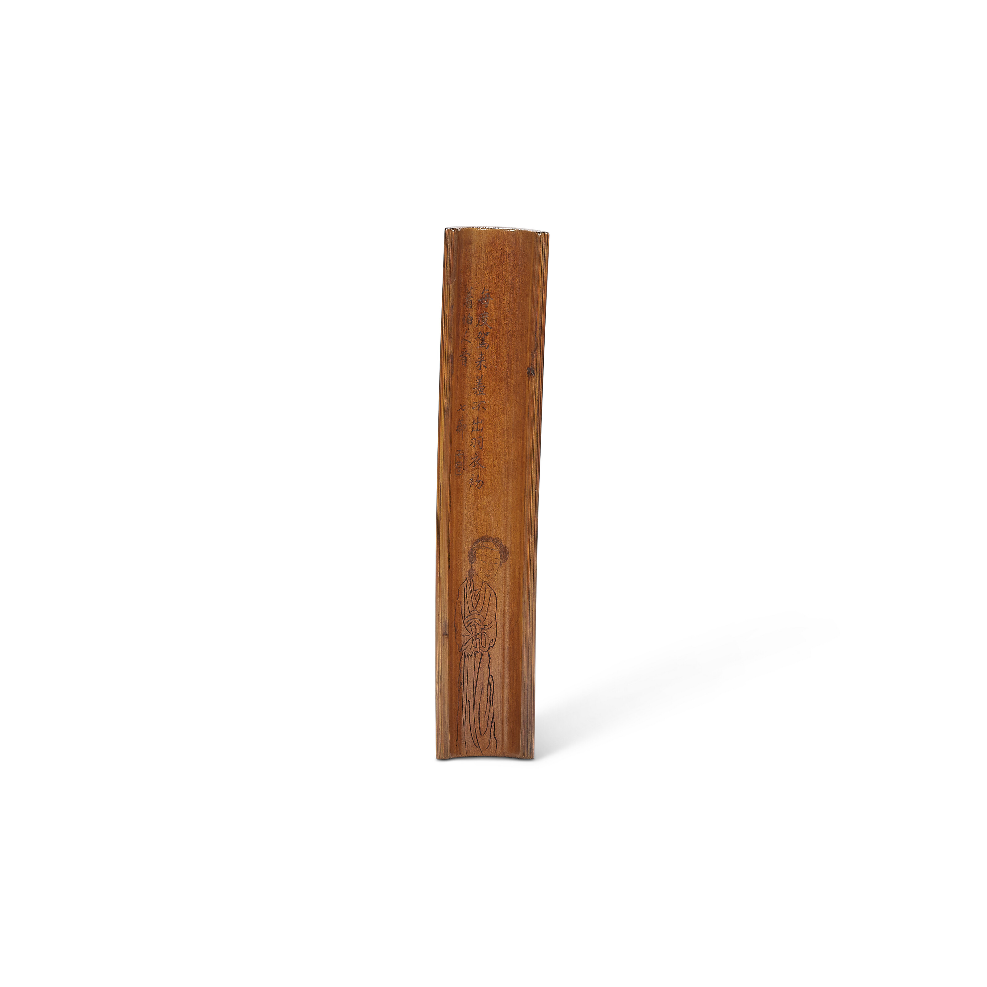 A CARVED AND INSCRIBED SPOTTED BAMBOO 'LADY' WRIST REST, QING DYNASTY ...