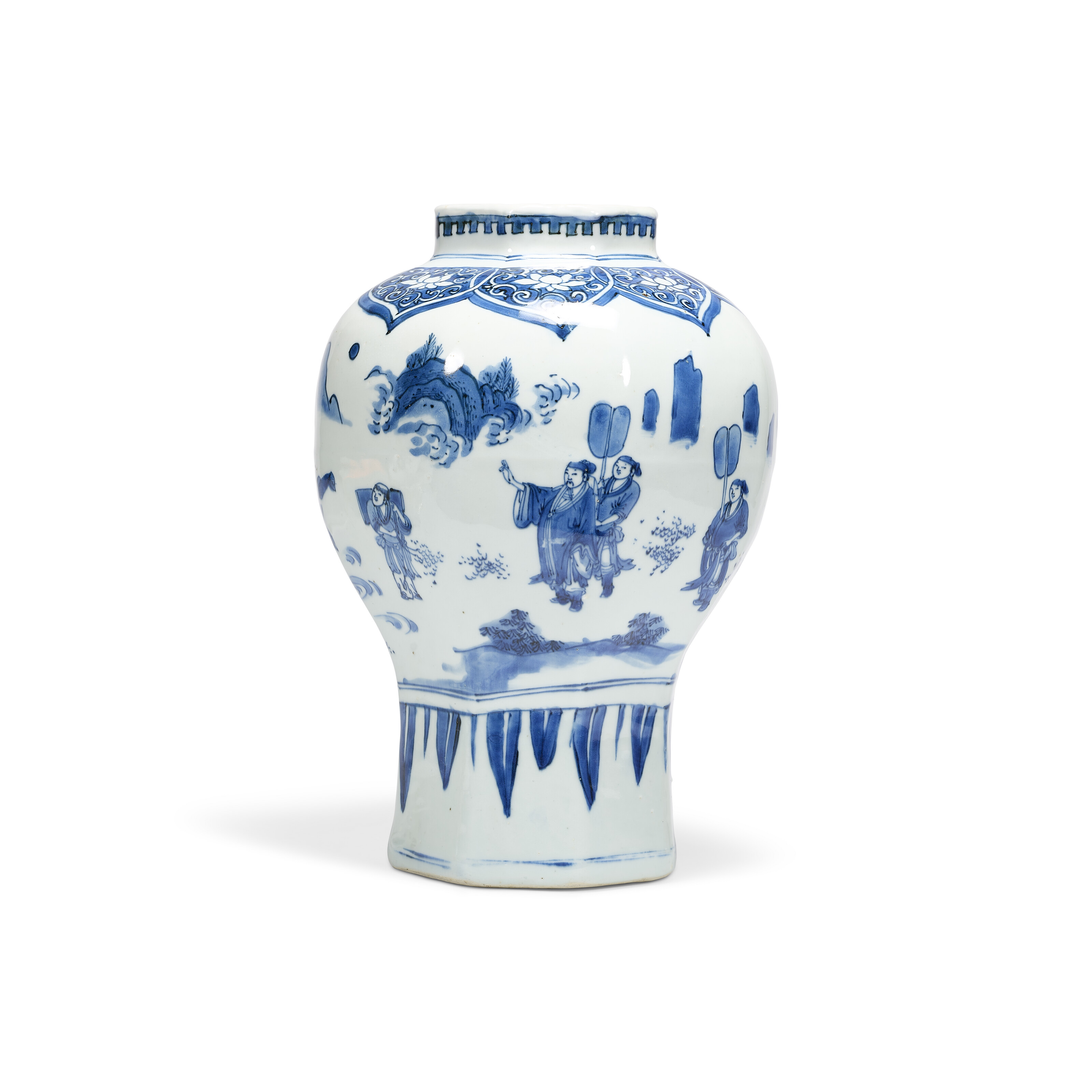 A BLUE AND WHITE 'FIGURAL' OCTAGONAL JAR, CHONGZHEN PERIOD (1628-1644 ...