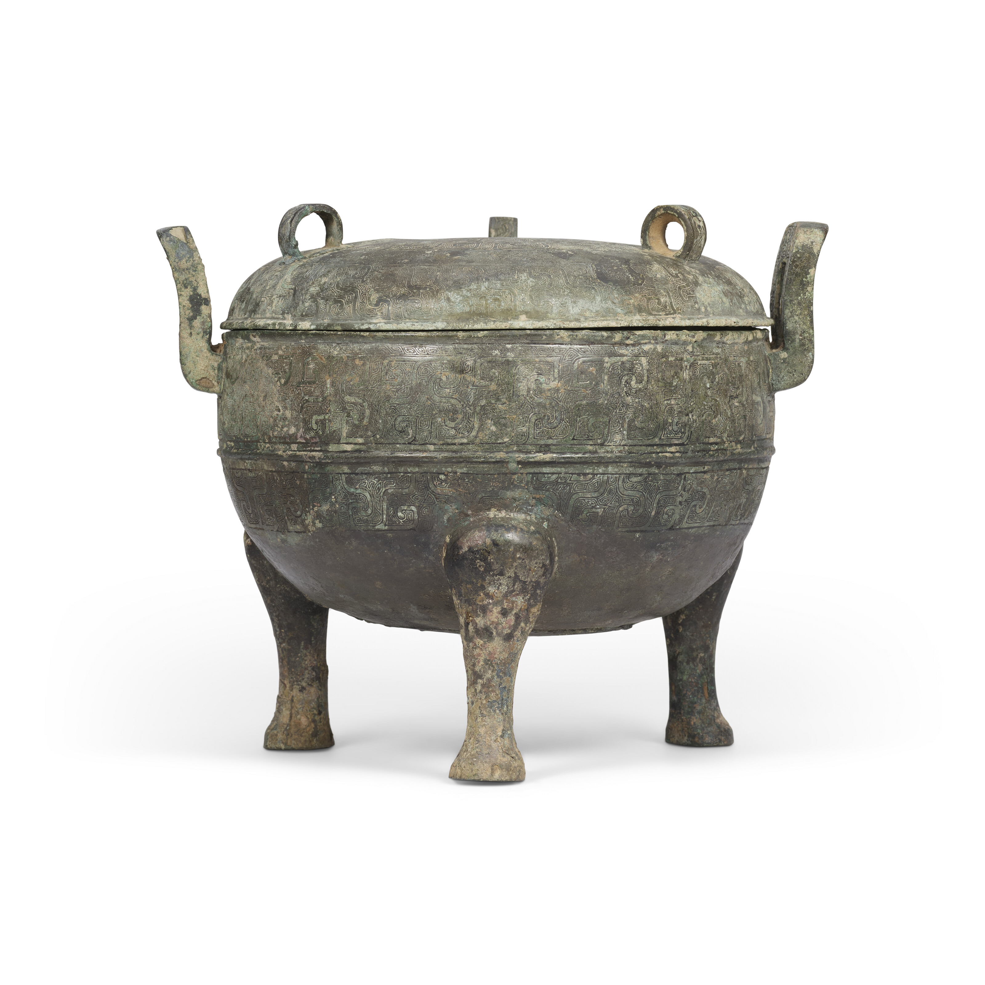 AN ARCHAIC BRONZE TRIPOD RITUAL FOOD VESSEL AND COVER, DING, LATE ...