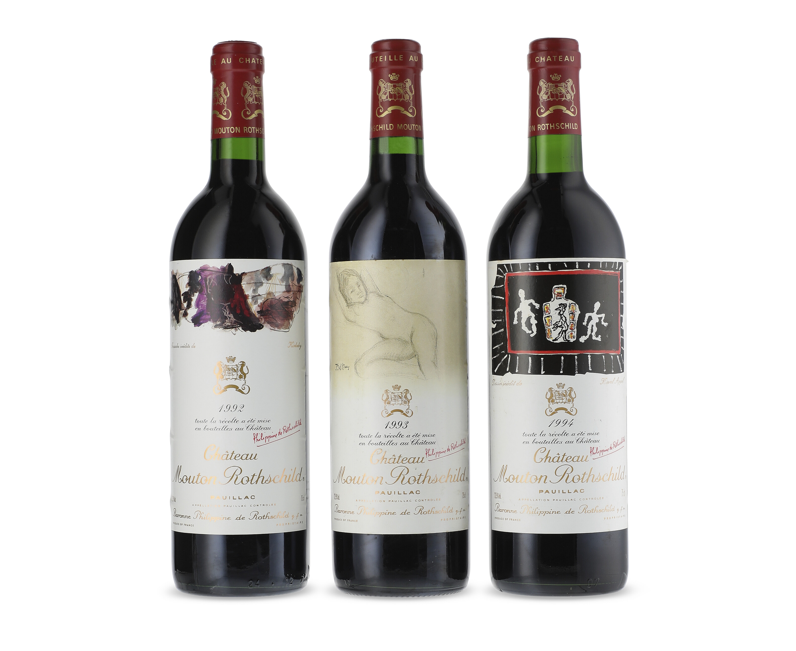Mixed 1992-1994 Château Mouton Rothschild, 1992Japanese importer label ...