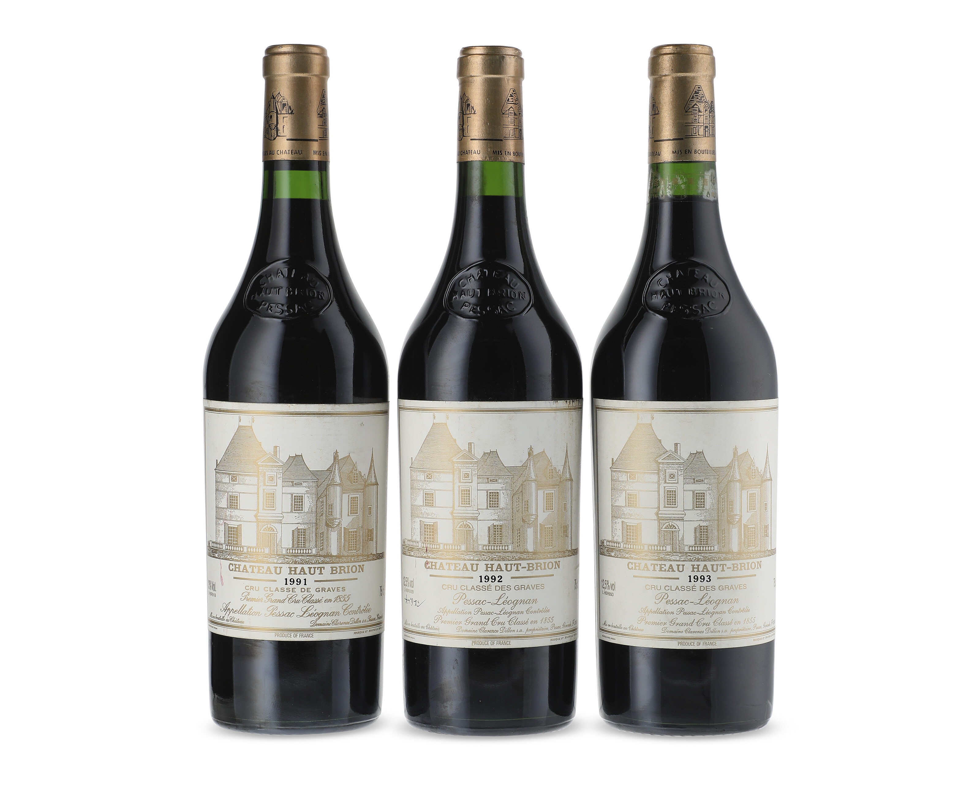 Mixed 1991-1993 Chateau Haut Brion, 1991Slightly stained label ...