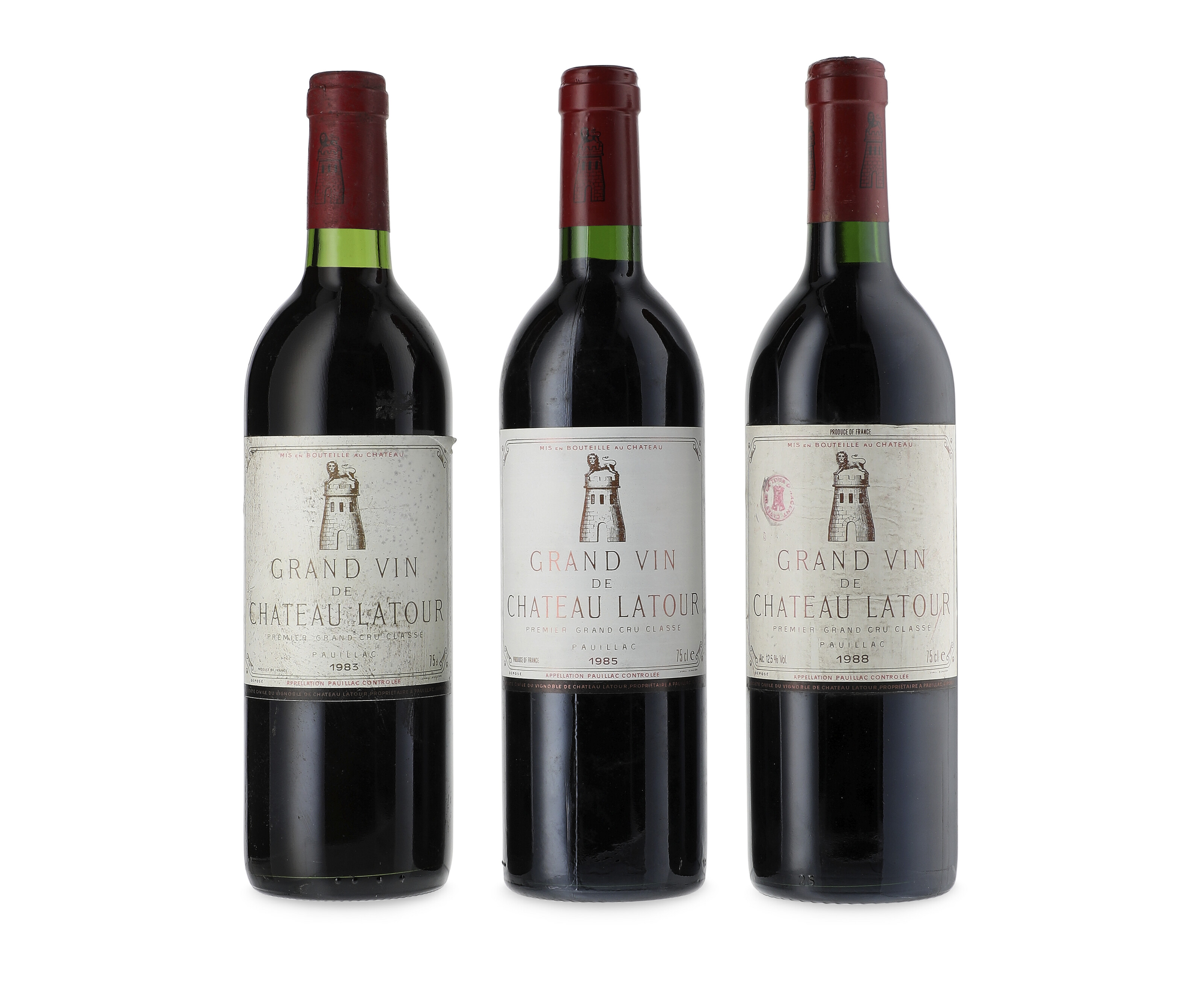 Mixed 1980s Château Latour, 1982 1 slightly wrinkled label, slightly ...