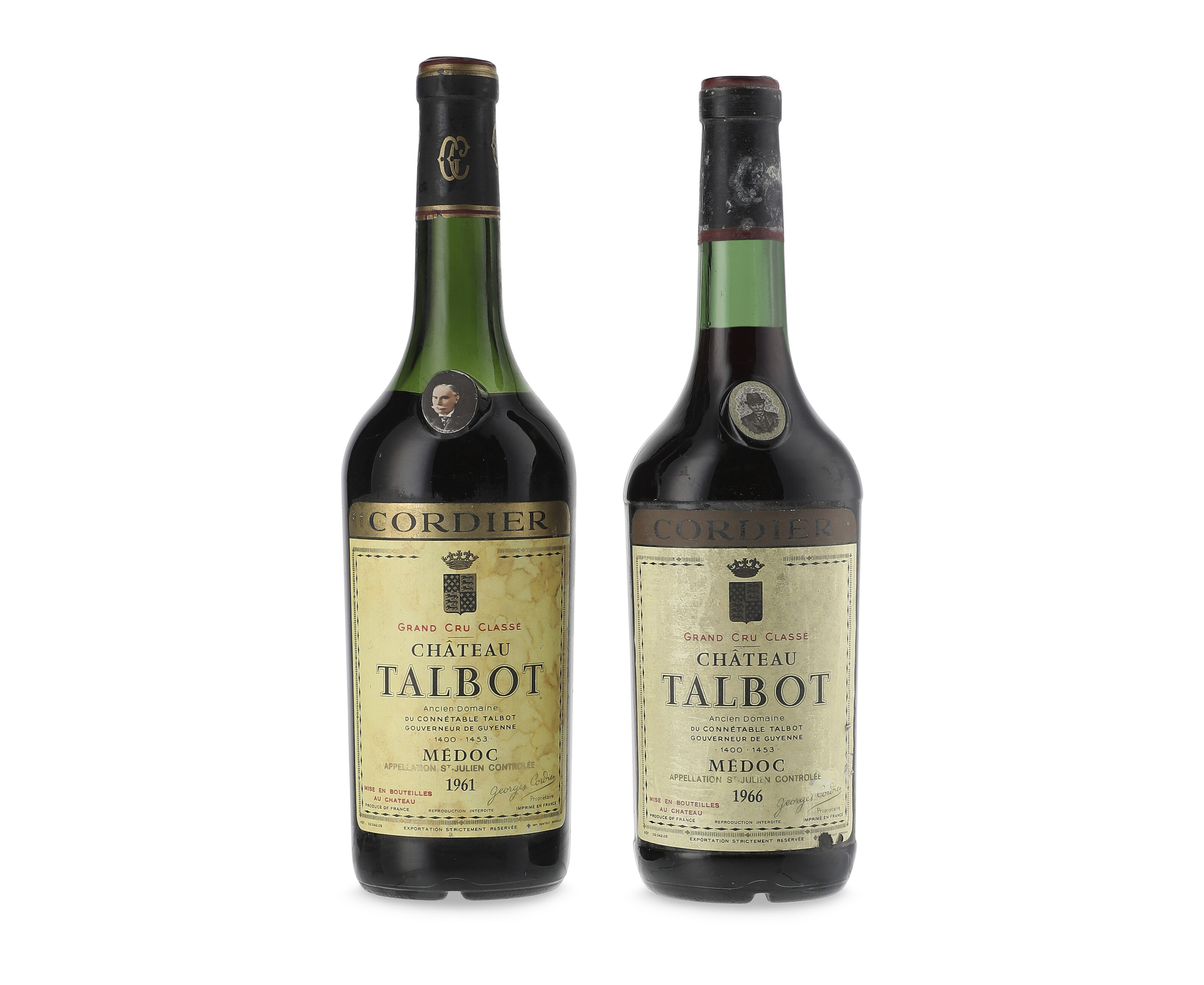 Mixed Château Talbot, 1961 u. us, bin-soiled and stained front label ...