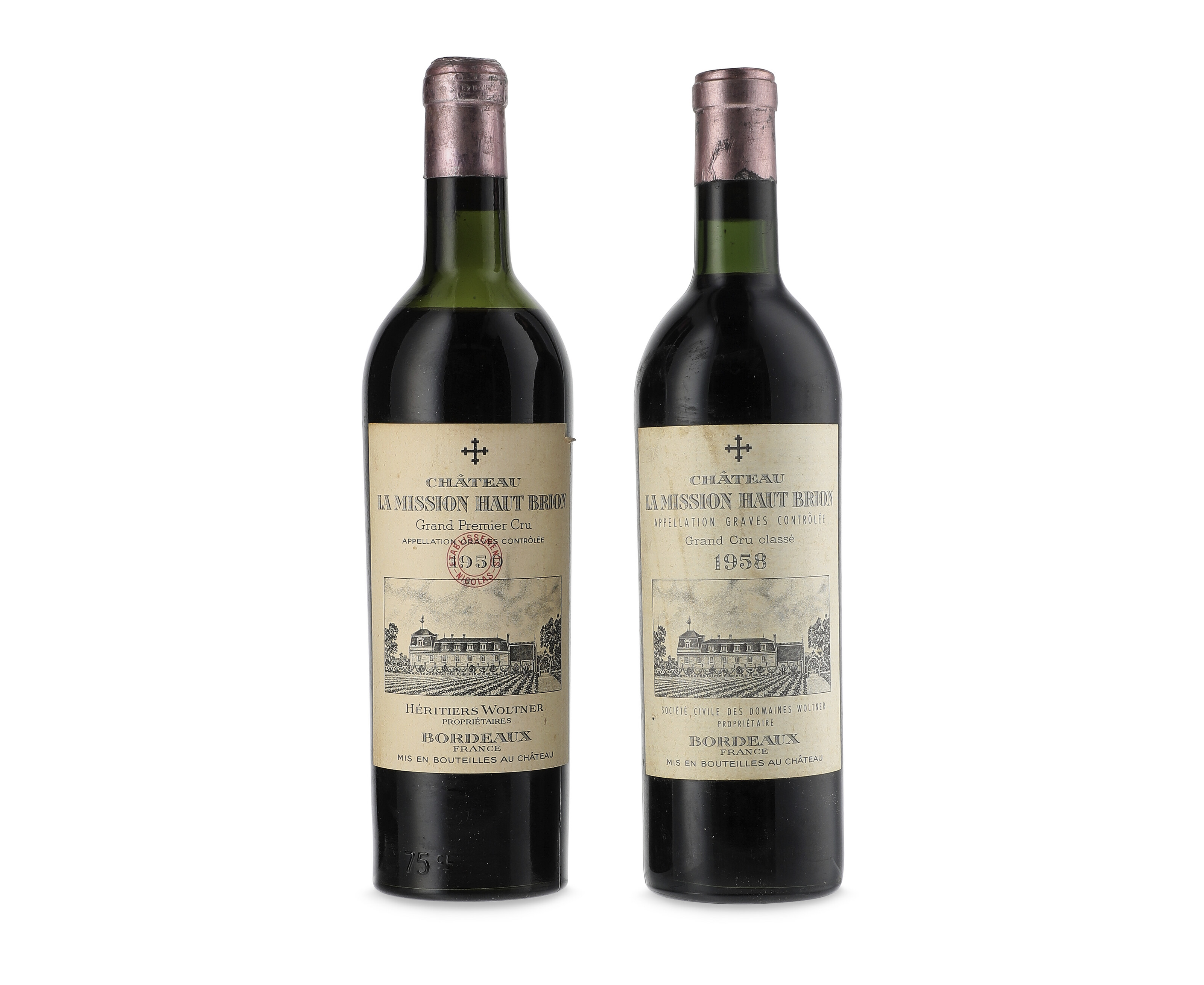 Mixed 1950 & 1958 Château La Mission Haut-Brion, 1950u. ls, bin-soiled ...