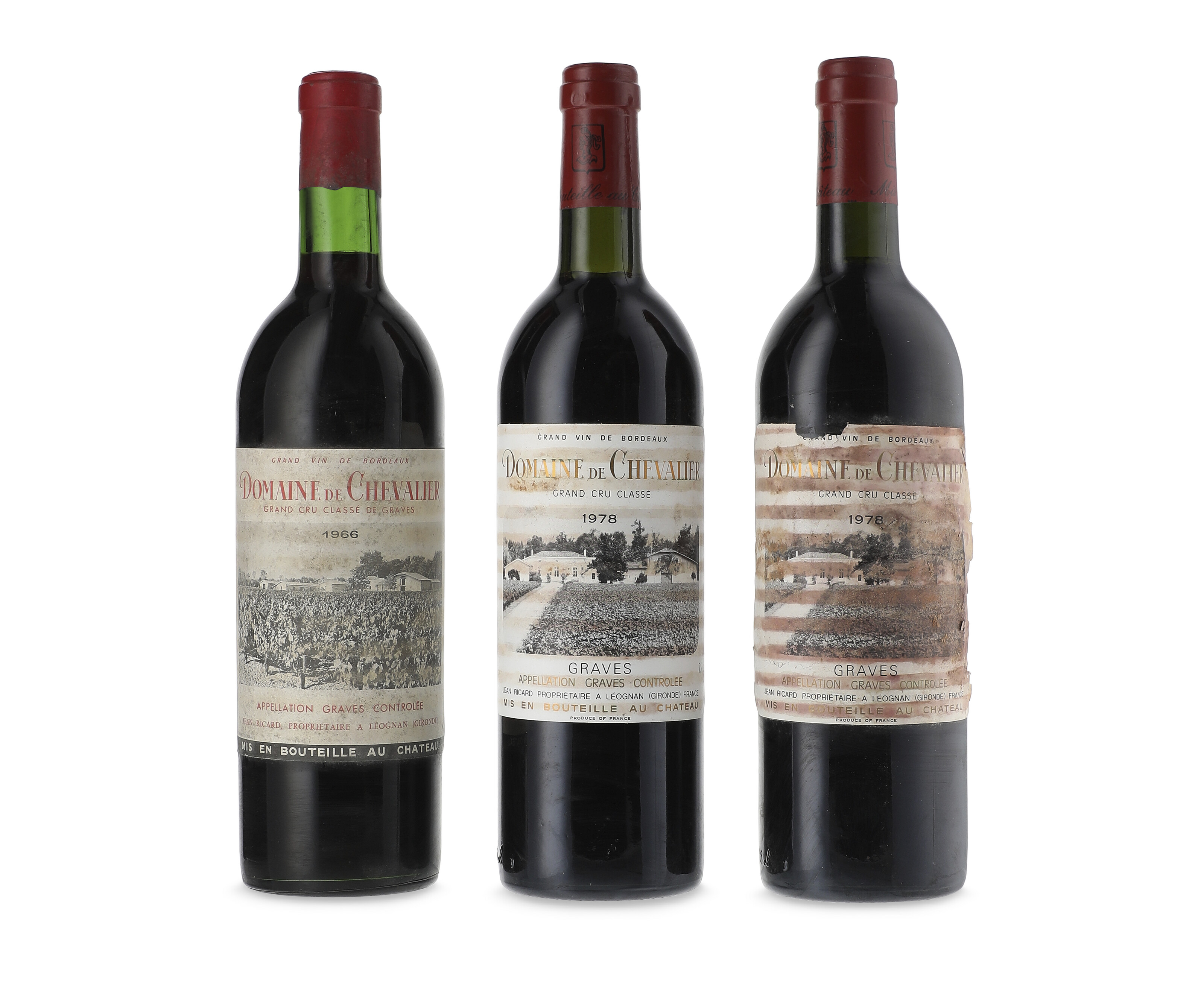 Mixed Domaine de Chevalier Rouge and Blanc, 1961 Rougeu. ms, bin-soiled ...