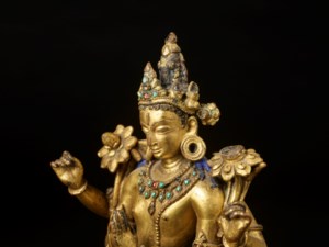 A GILT COPPER ALLOY FIGURE AVALOKITESHVARA, NEPAL, KHASA MALLA KINGDOM ...