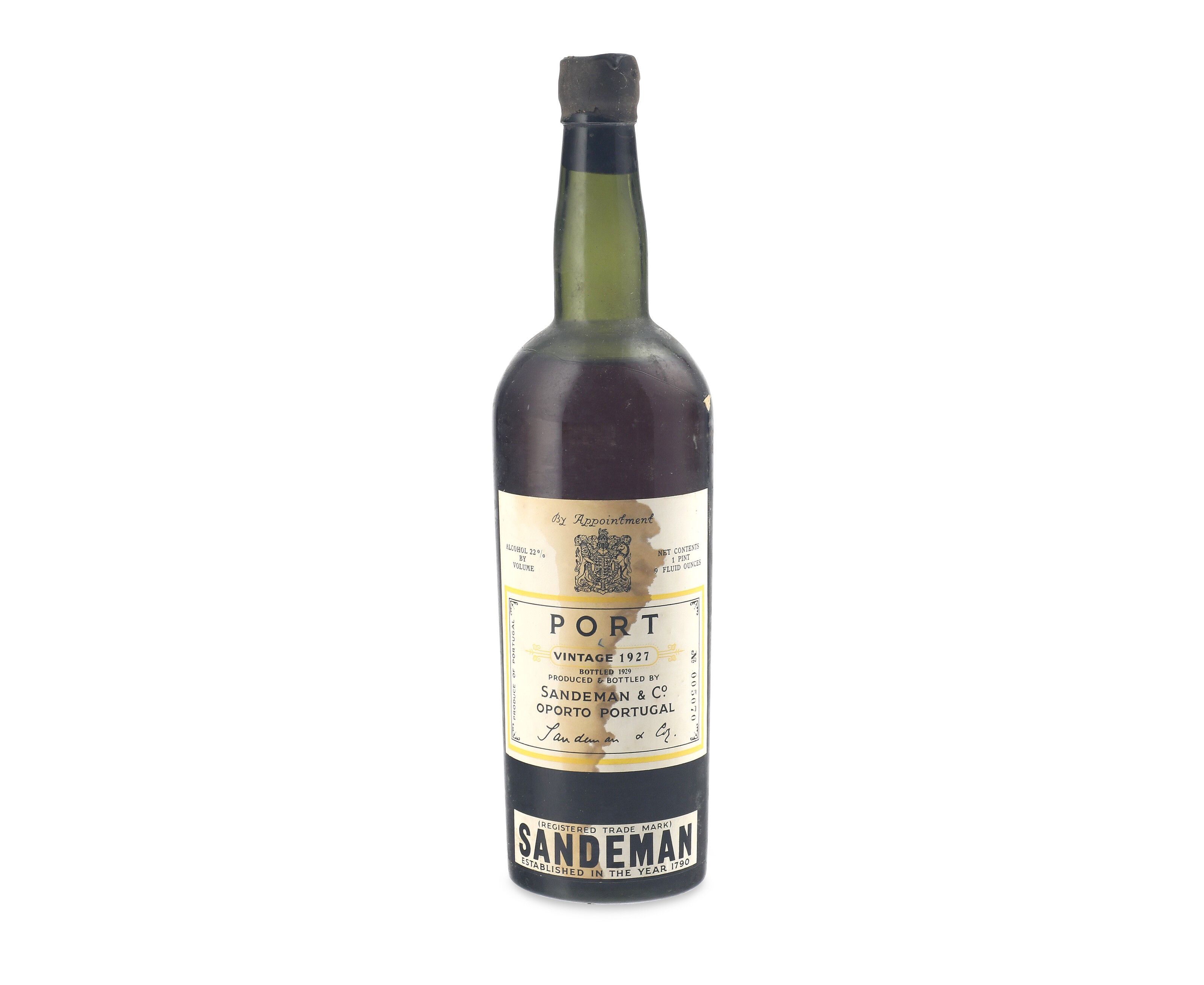 Sandeman 1927, Oporto u.ms, damaged wax capsule, stained label | Christie’s