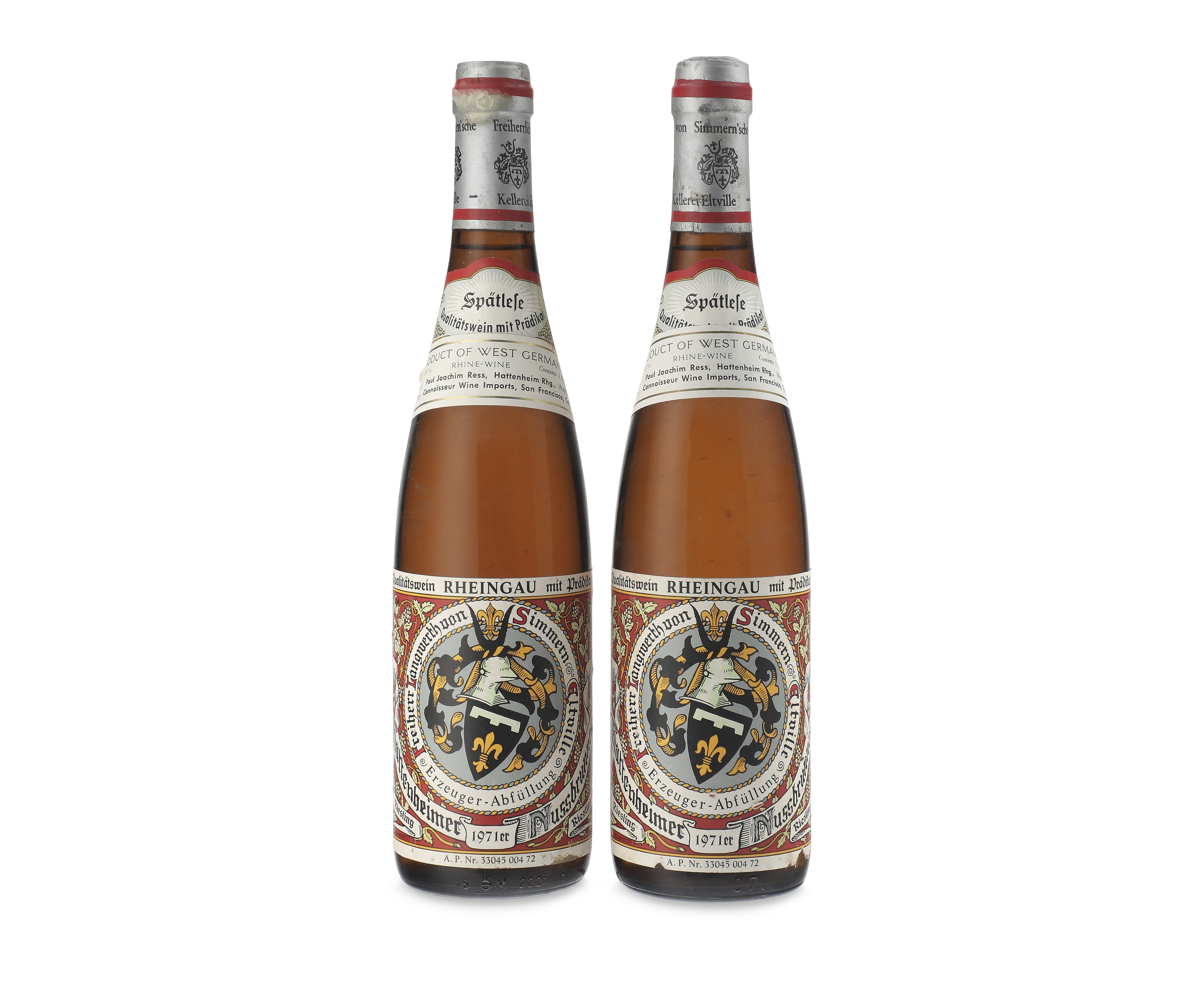Von Simmern, Hattenheimer Nussbrunnen Spatlese 1971, u.0.5cm, nicked ...