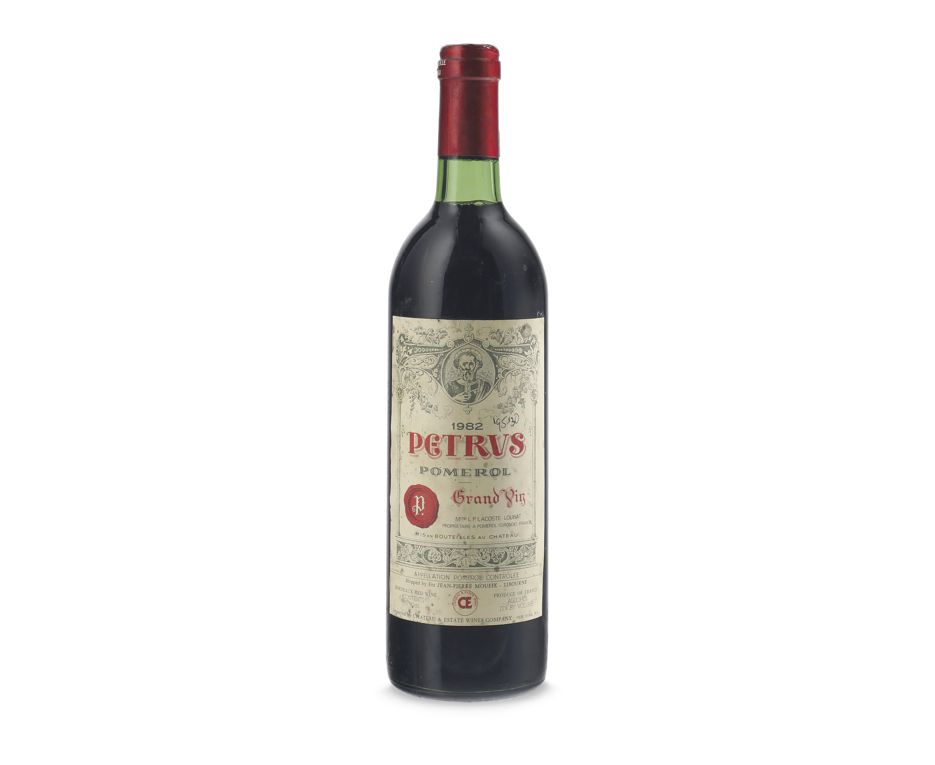Petrus 1982, Pomerol u.bn, bin-soiled and pen marked label, worn ...