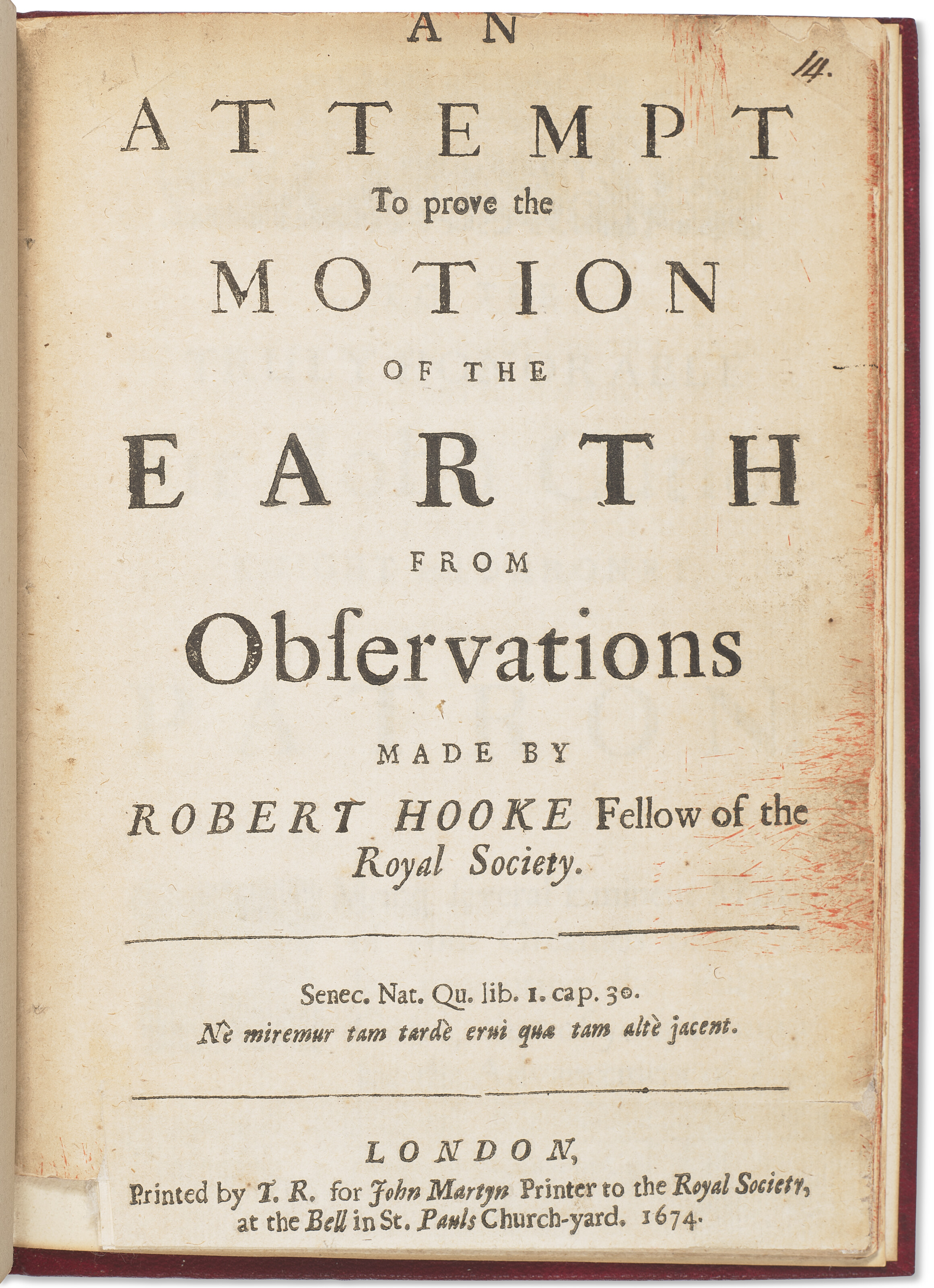 An Attempt to Prove the Motion of the Earth, Robert Hooke, 1674 ...