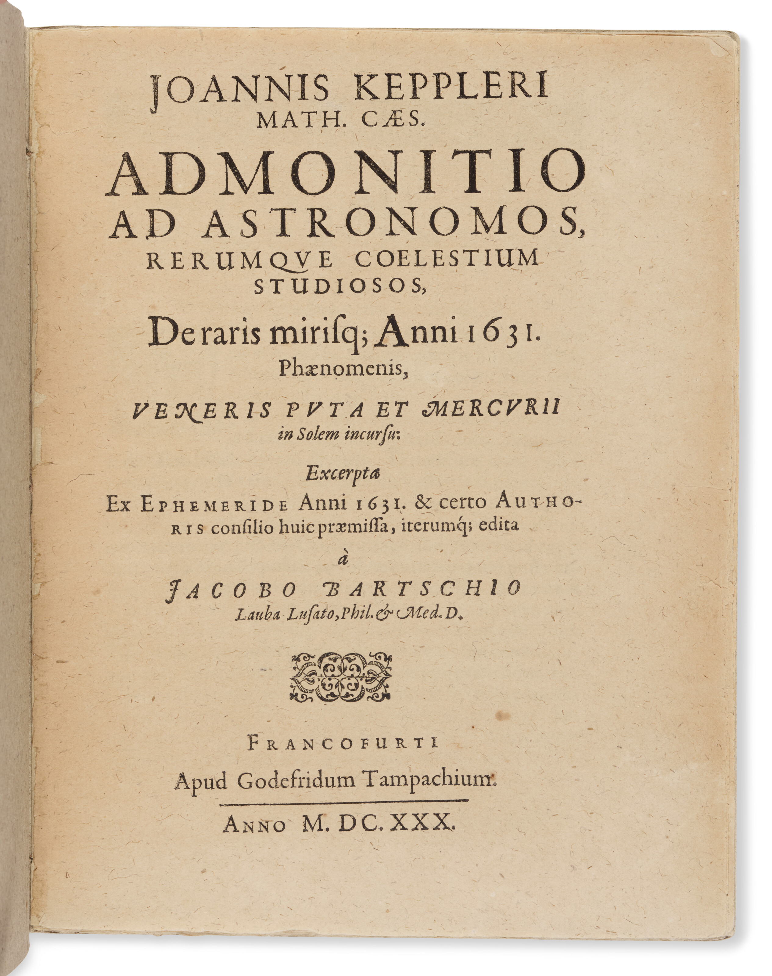 Admonitio ad astronomos, Kepler and Bartsch, 1630 | Christie’s