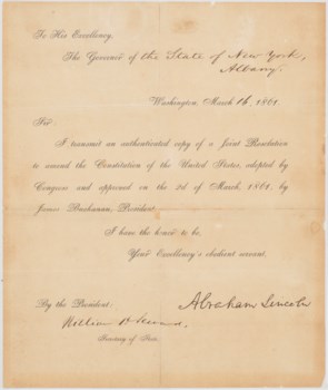 Forwarding a copy of the Corwin Amendment, Abraham Lincoln, 16 March ...