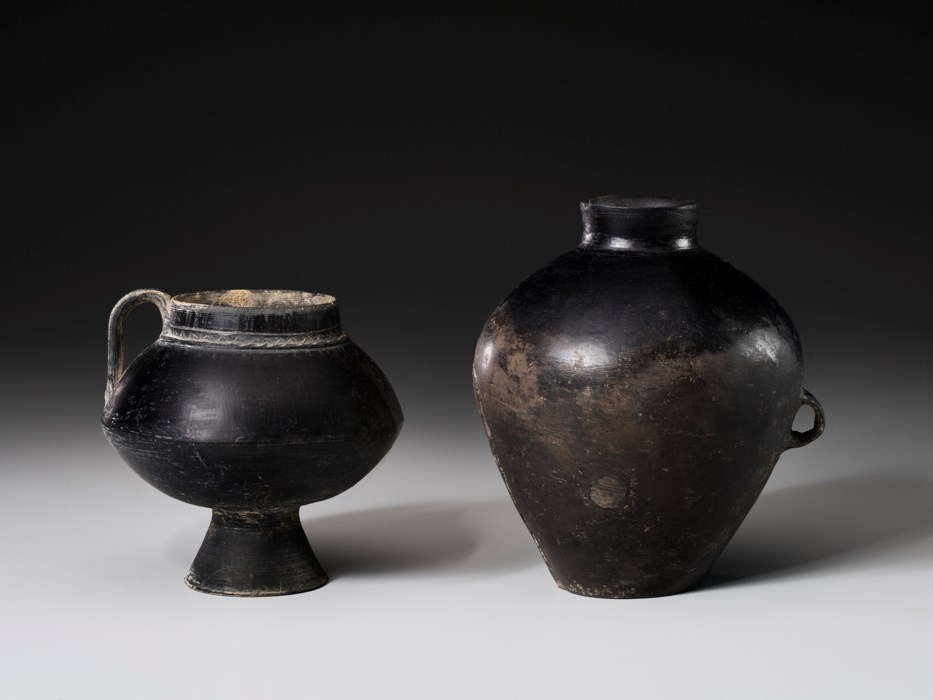 TWO BURNISHED BLACK POTTERY VESSELS, NEOLITHIC PERIOD, LONGSHAN CULTURE ...