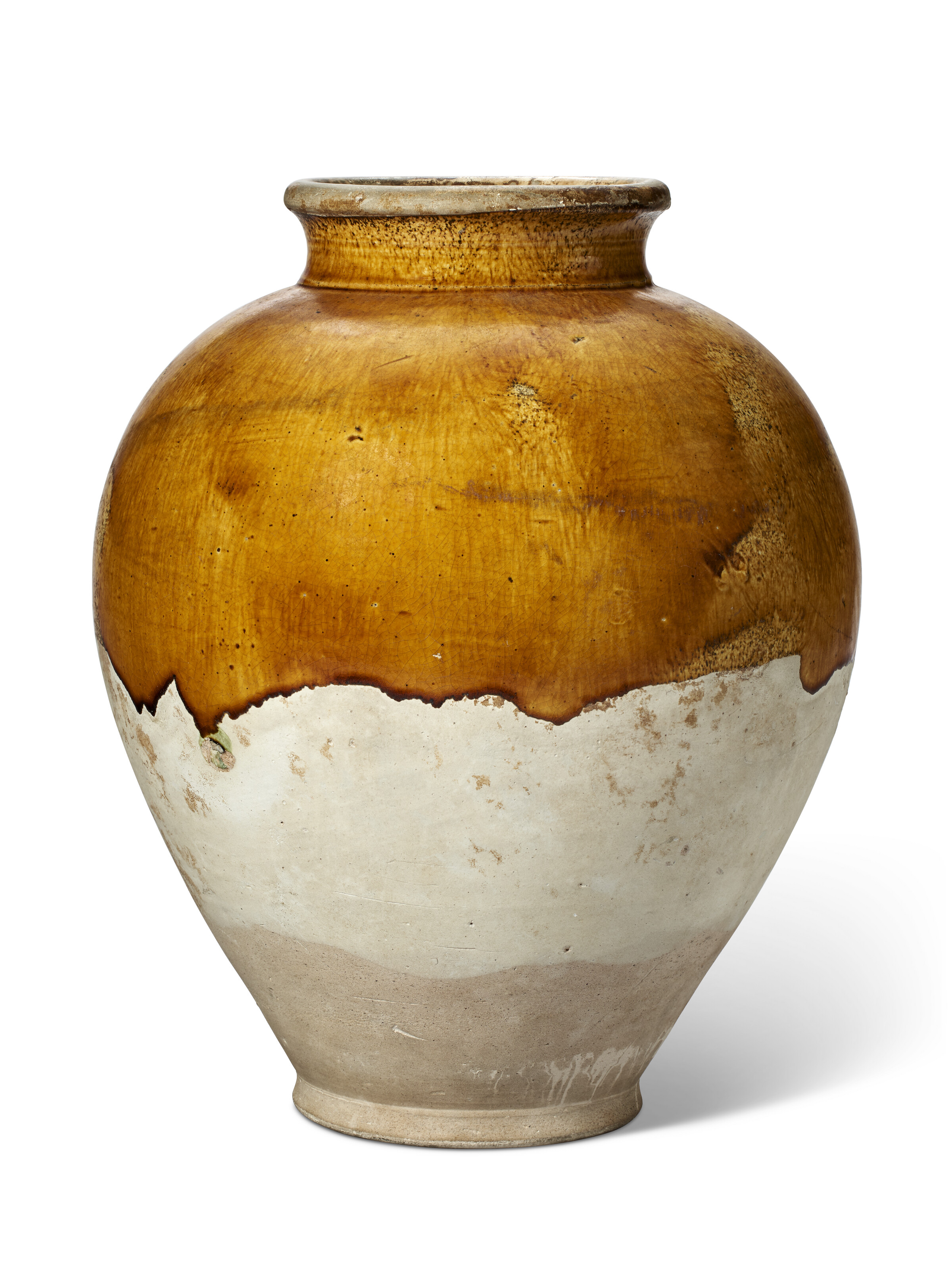 AN AMBER-GLAZED POTTERY OVOID JAR, CHINA, TANG-LIAO DYNASTY (AD 618 ...