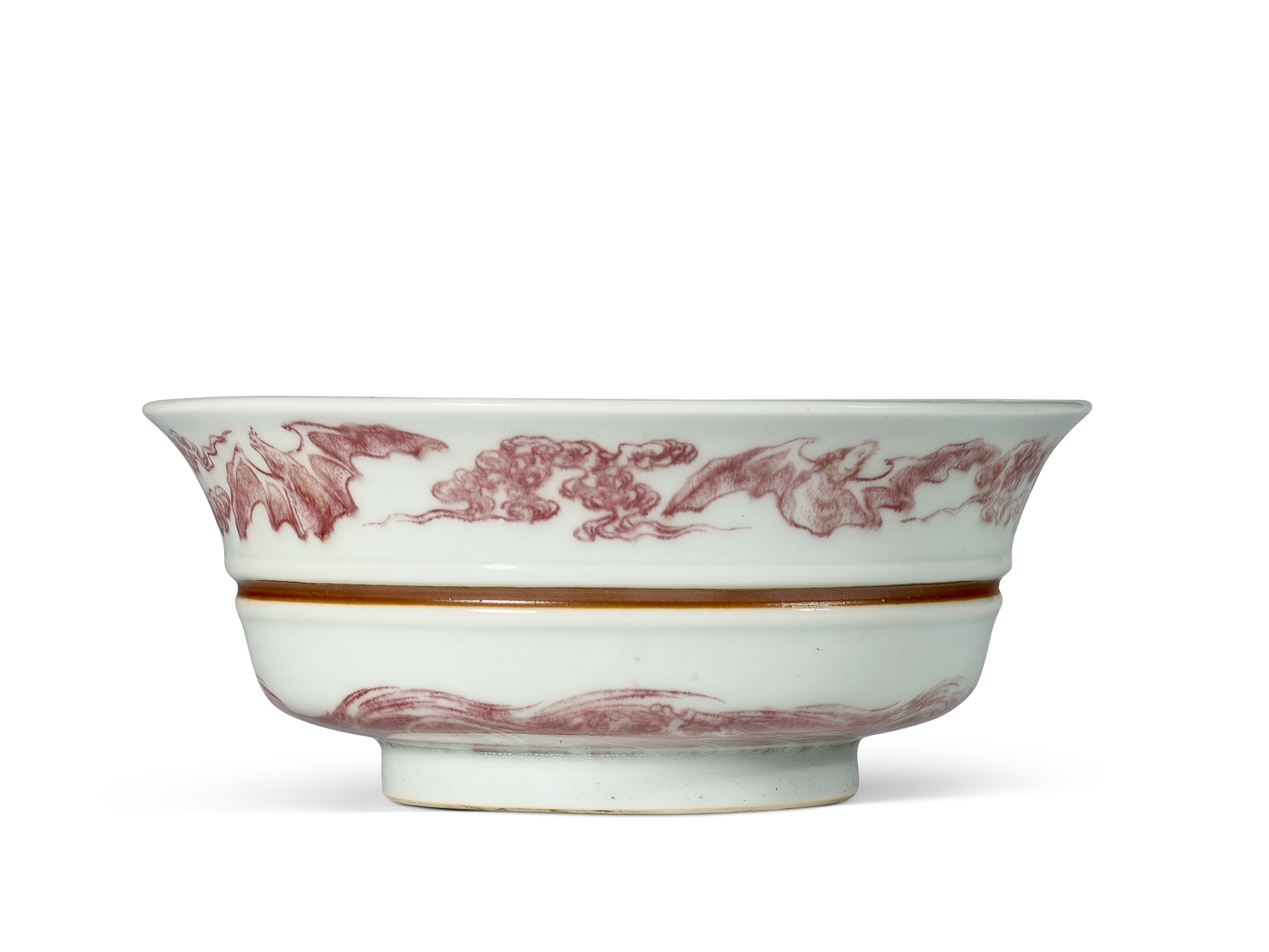 AN UNDERGLAZE COPPER-RED-DECORATED ‘BATS AND CLOUDS’ BOWL, CHINA, QING ...