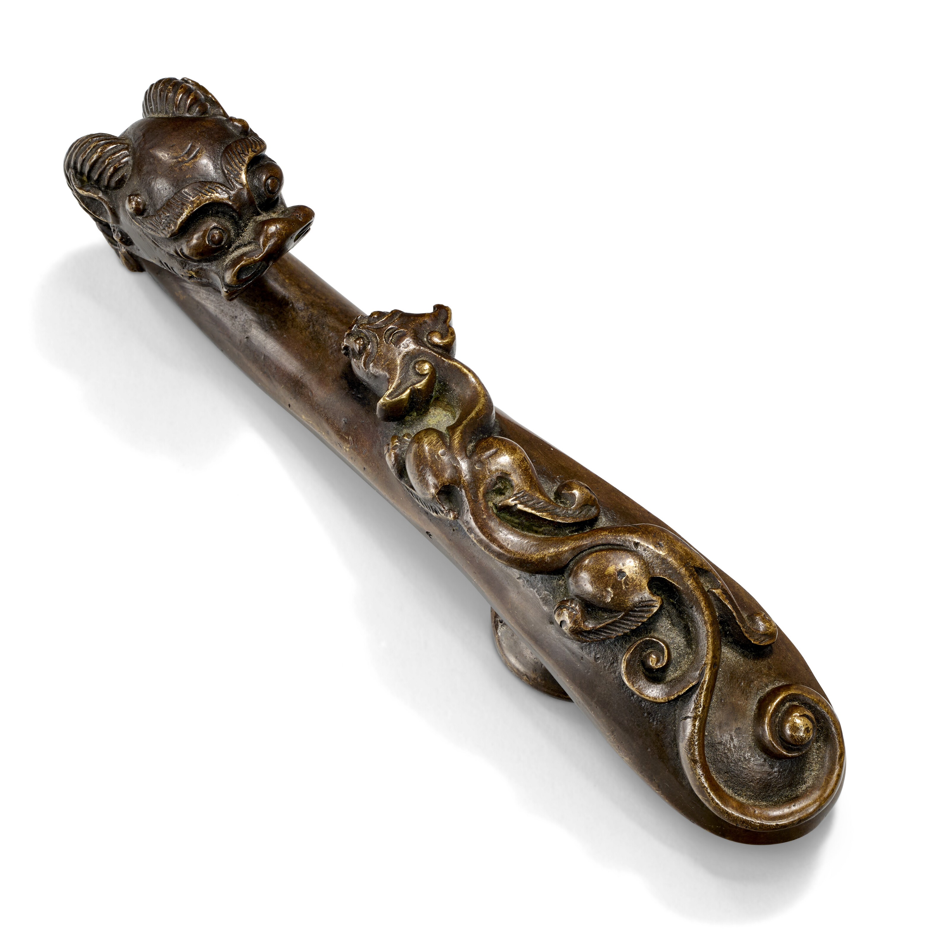 AN INSCRIBED BRONZE BELT HOOK WITH CHILONG, CHINA, 17TH-18TH CENTURY ...