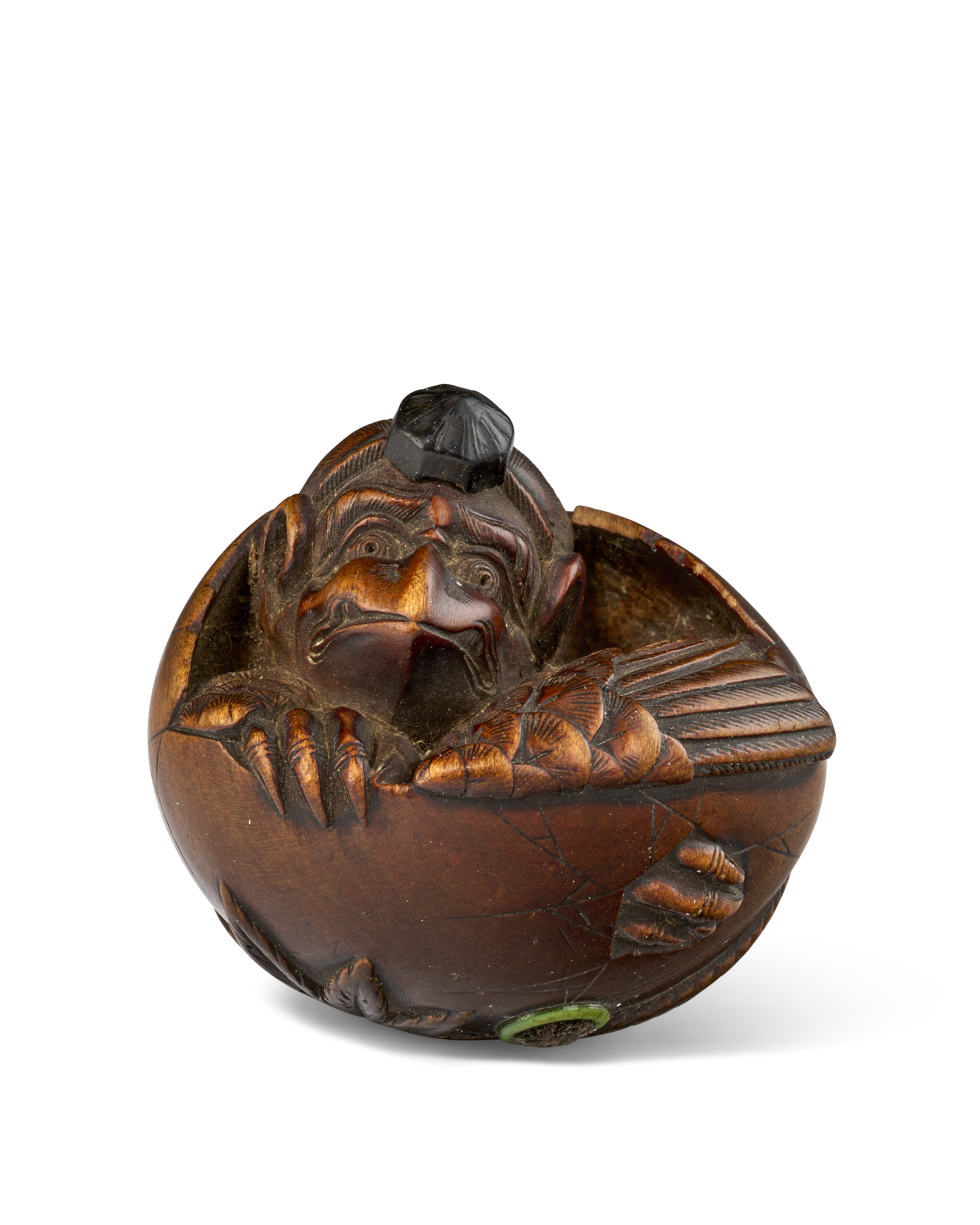 A WOOD CARVED NETSUKE OF TENGU NO TAMAGO, JAPAN, EDO PERIOD (19TH ...