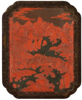 A RARE LARGE CARVED POLYCHROME LACQUER WALL PANEL, 18TH-EARLY 19TH ...