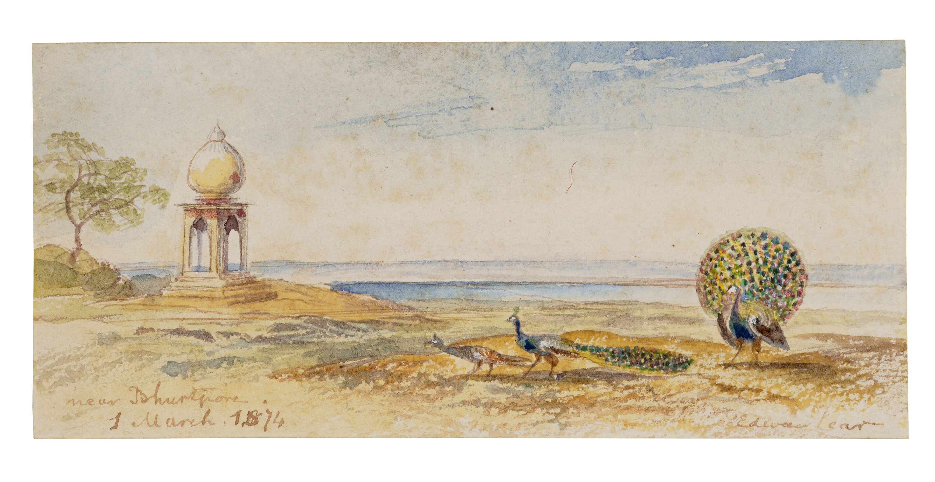 EDWARD LEAR (1812-1888), PEACOCKS NEAR BHURTPORE, NORTHERN INDIA ...