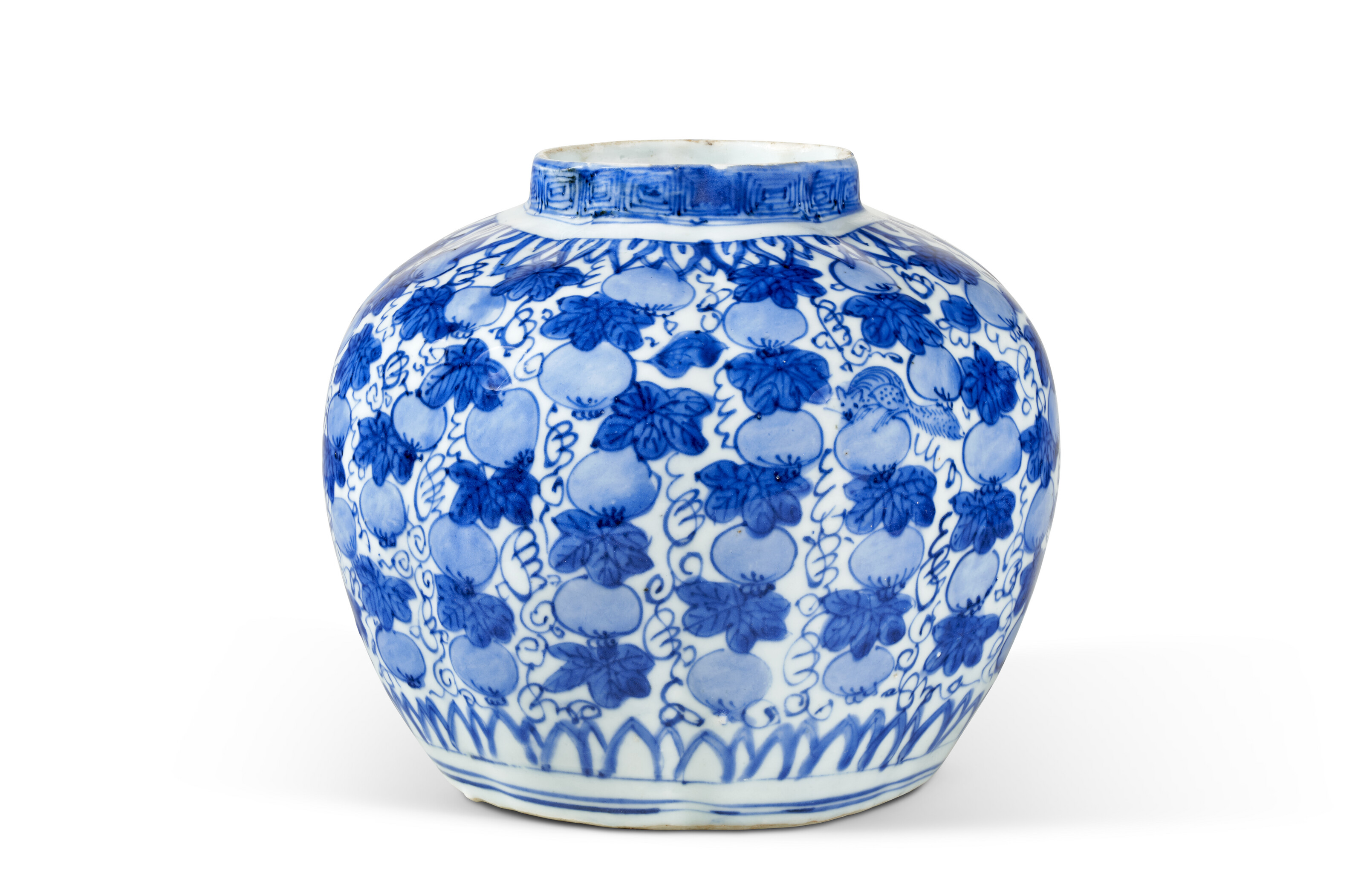 A BLUE AND WHITE 'SQUIRREL AND VINE' MELON-SHAPED JAR, CHINA, WANLI ...