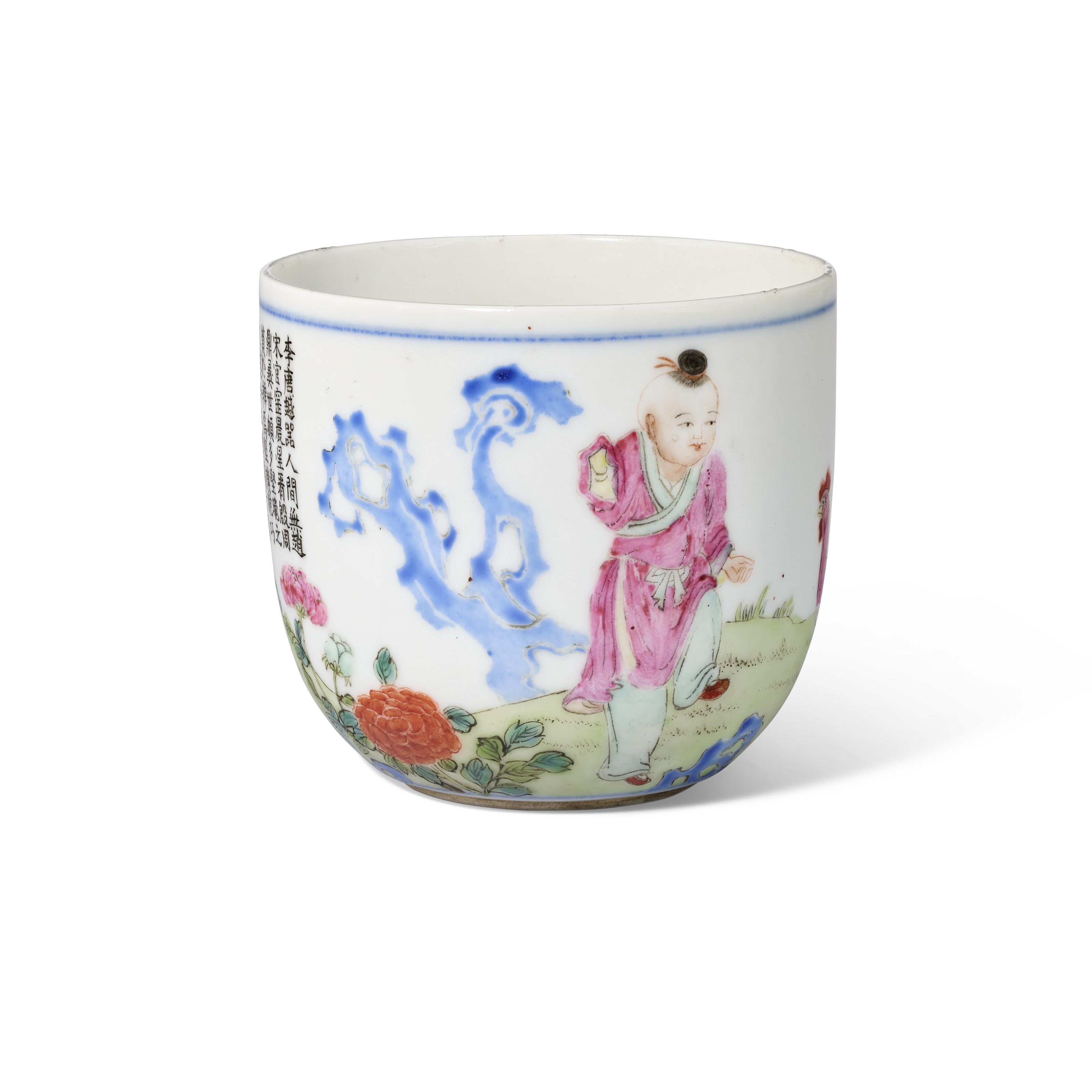 A FAMILLE ROSE 'JIA CHANG AND ROOSTER' CUP, CHINA, LATE QING DYNASTY ...