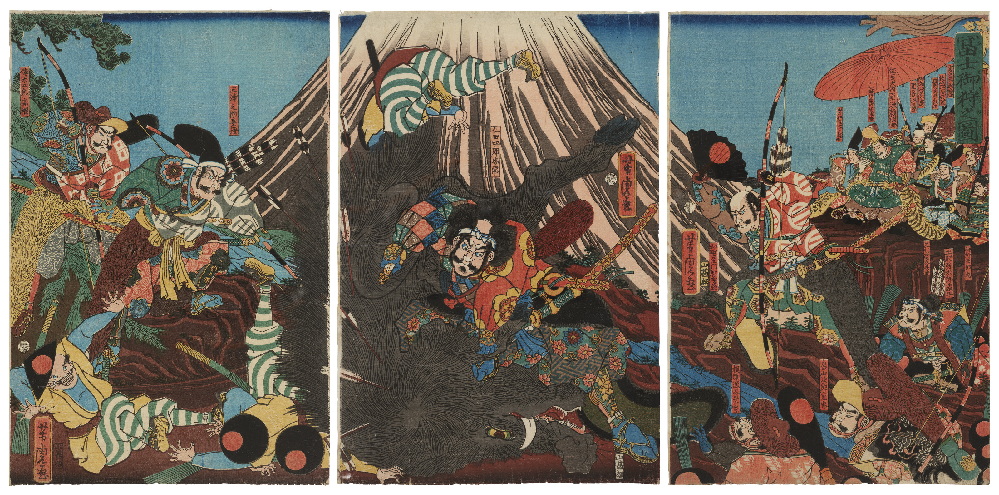 UTAGAWA YOSHITORA (ACT. C. 1850-1870), Fuji no migari no zu (Hunting at ...