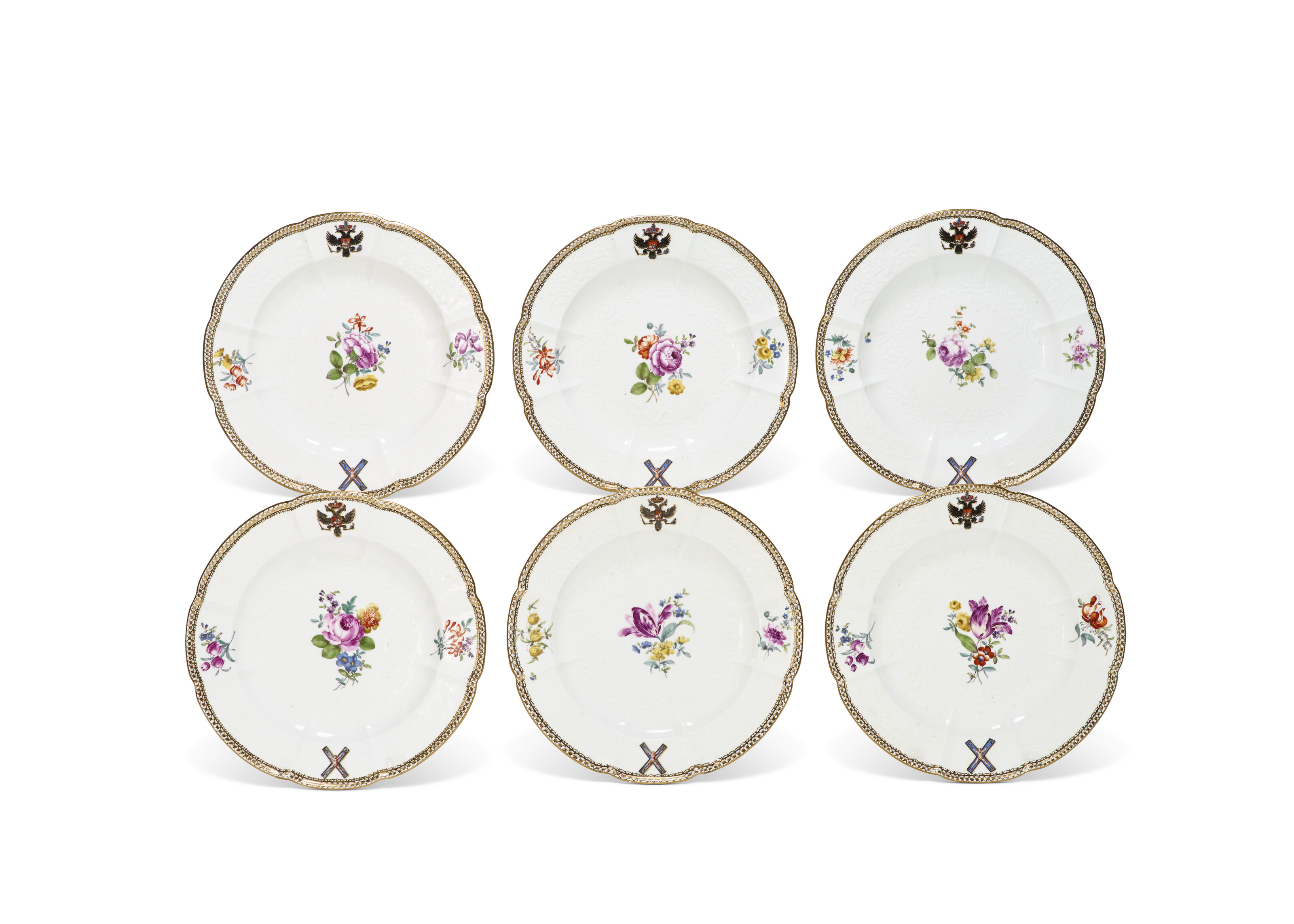 A SET OF SIX RUSSIAN PORCELAIN ROYAL PLATES FROM THE 'ST. ANDREWS THE ...