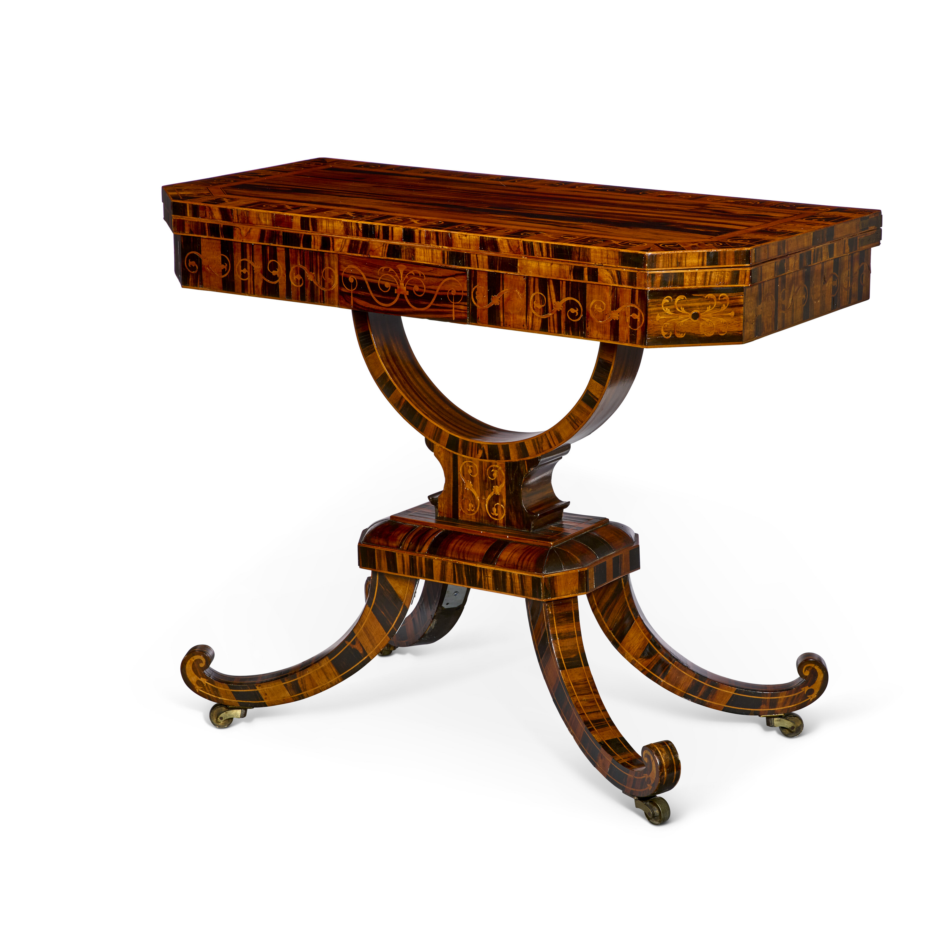 A REGENCY CALAMANDER AND SATINWOOD-INLAID CARD TABLE, CIRCA 1810 ...